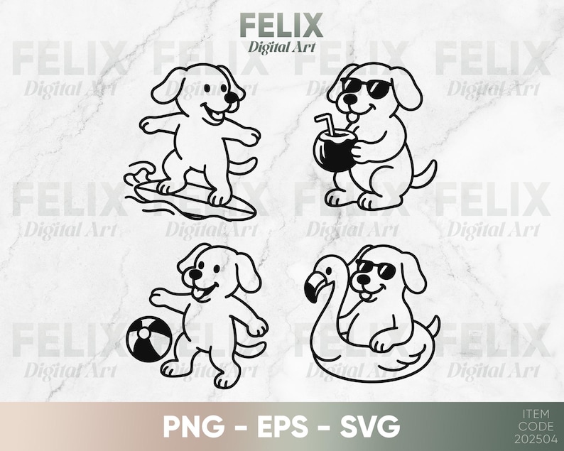 Summer Vacation Dog SVG Bundle – Cute Beach Dog Clipart, Kawaii Puppy ...