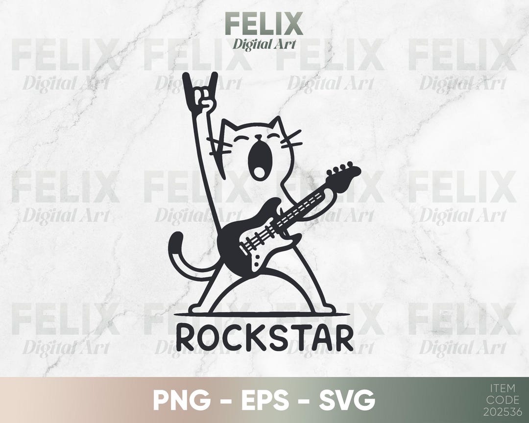 Rockstar Cat SVG, Guitar Clipart, T-shirt Design (PNG, EPS) - Etsy