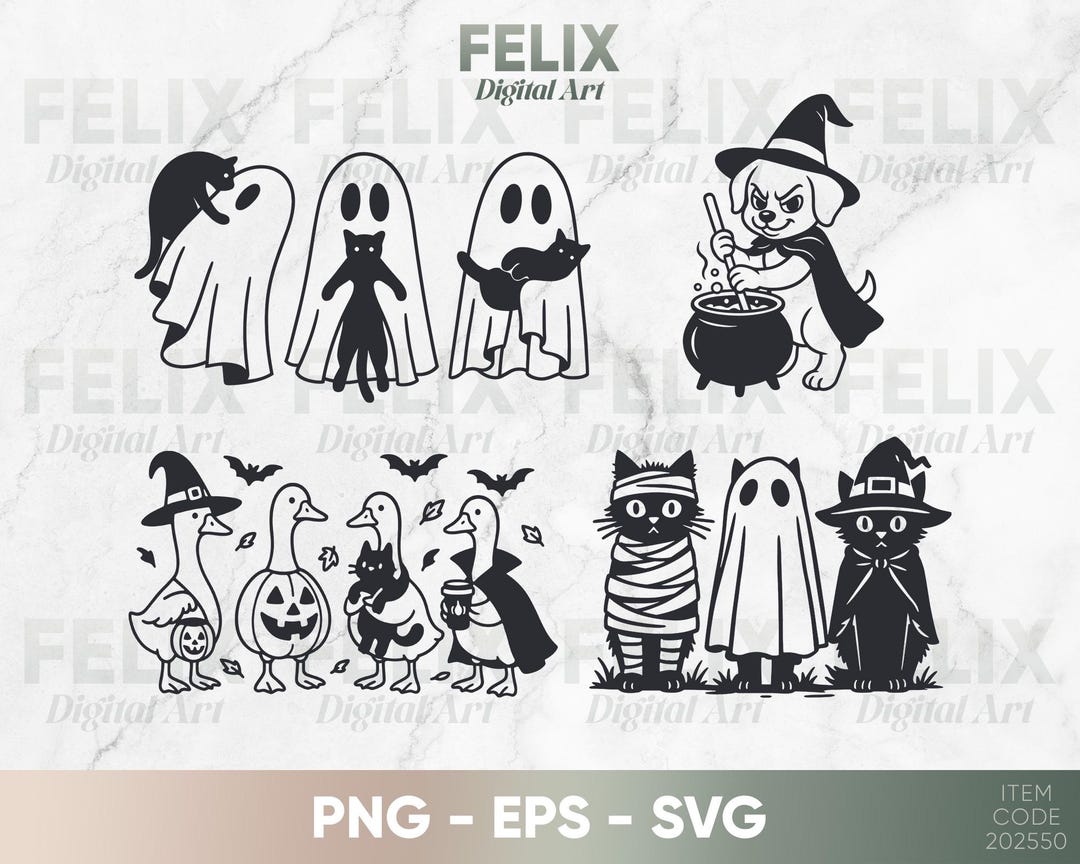 Halloween PNG SVG Bundle: Black Cats, Ghosts, Witch Puppy (digital ...