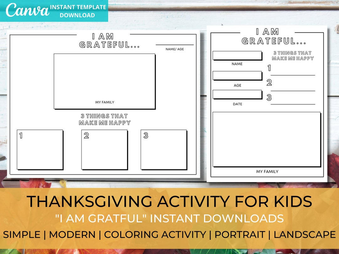 Thanksgiving Activity Kid’s Printable | I Am Grateful | Canva Template ...
