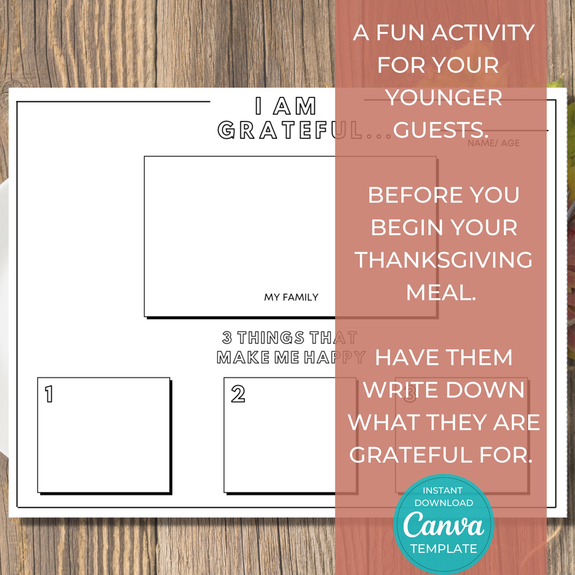 Thanksgiving Activity Kids Printable I Am Grateful Canva - Etsy
