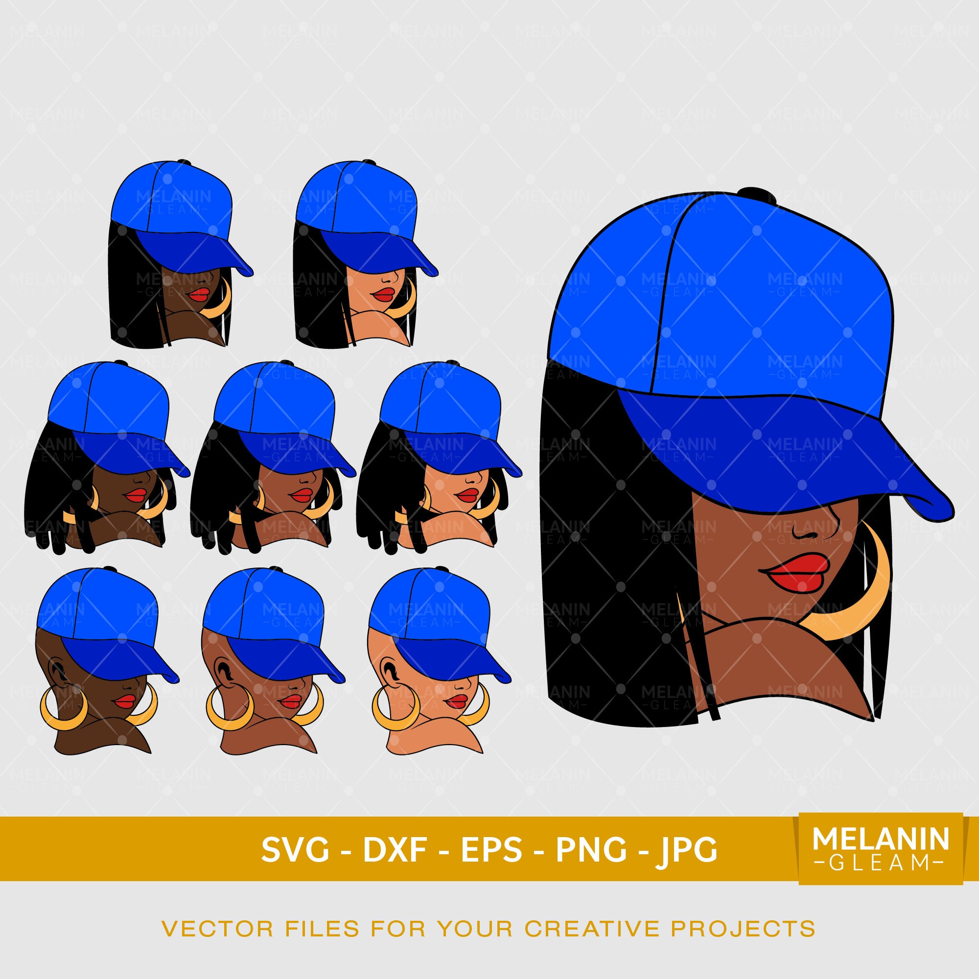 African American Woman Cap Bundle 2 Melanin Black Woman Svg Etsy