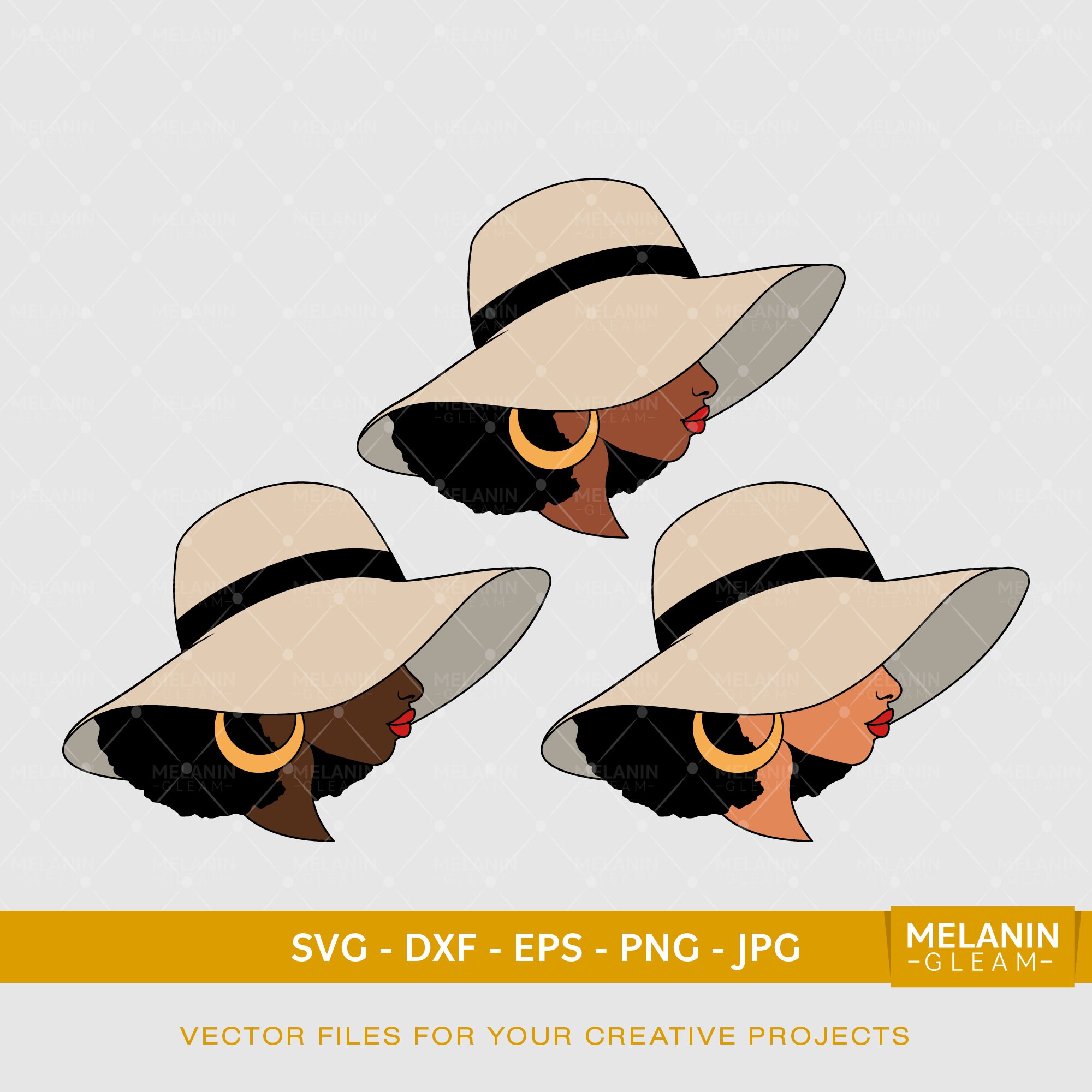 Side Afro Woman Sun Hat Digital SVG DXF EPS Png Jpg - Etsy
