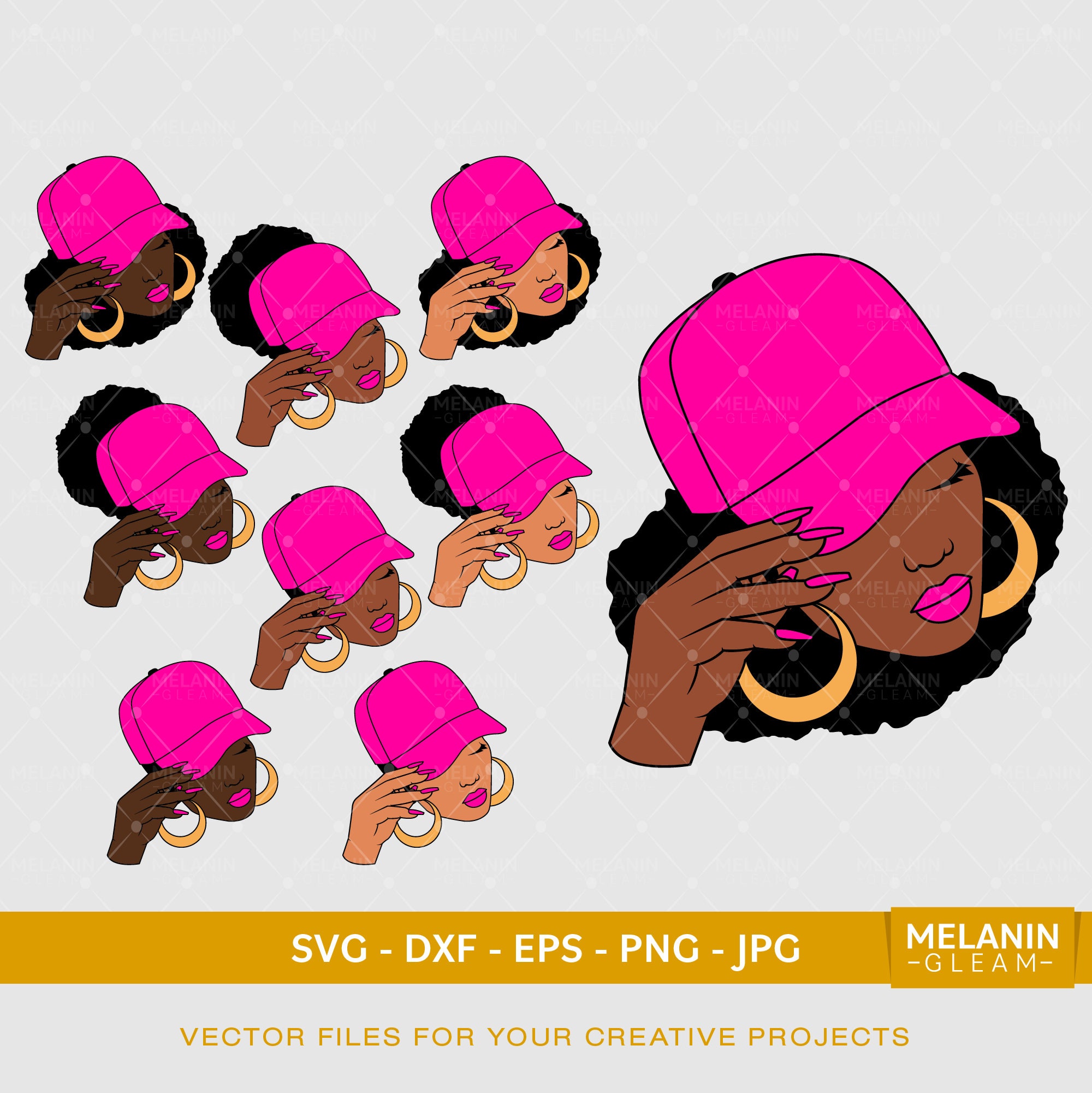 Black Woman Cap, Melanin Svg, Black Woman Svg, Afro Woman Svg, Black ...