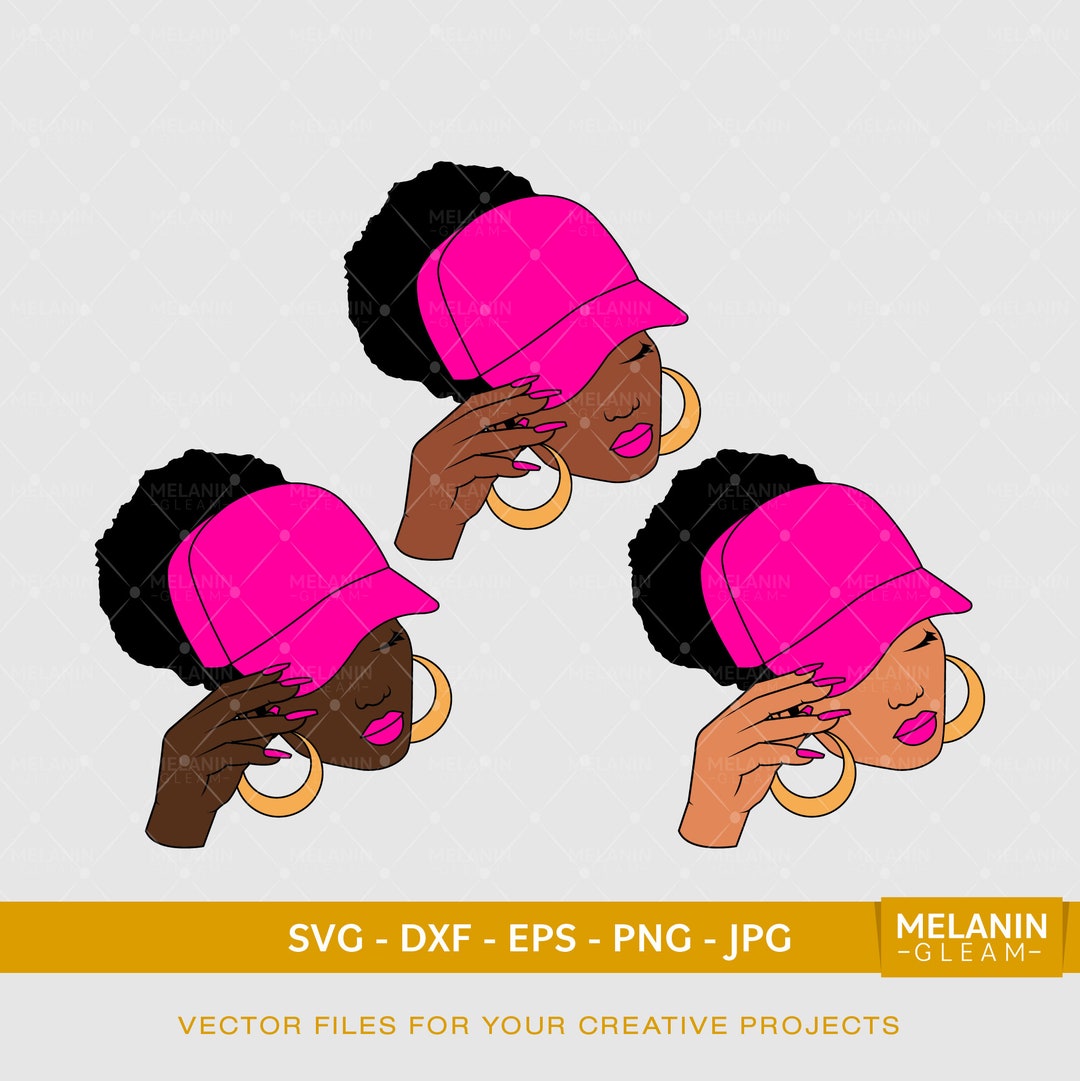 Black Afro Puff Woman Cap, Melanin Svg, Black Woman Svg, Afro Woman Svg ...