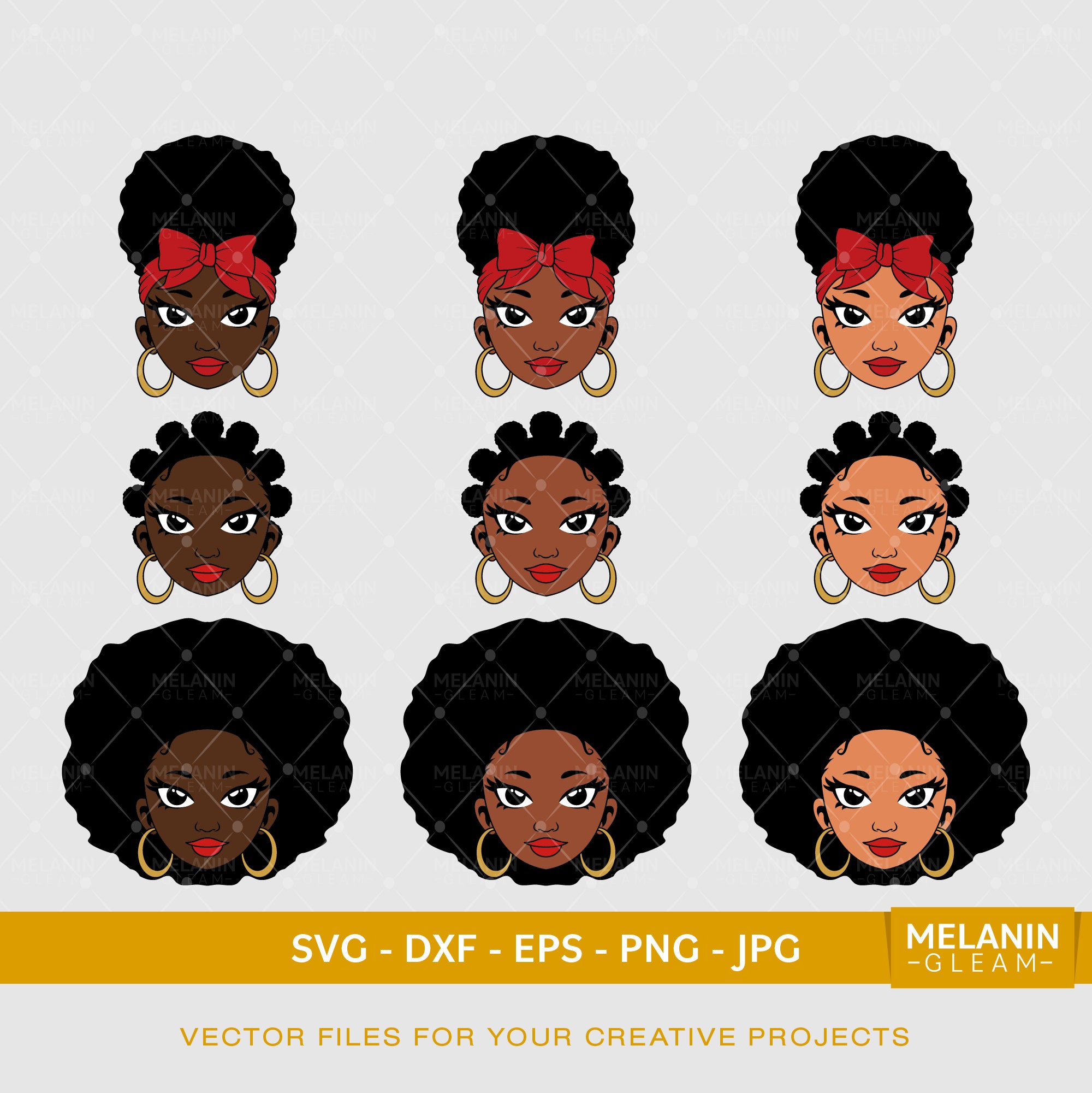 Black Woman Face Bundle | Digital SVG - DXF - EPS - Png - Jpg | Melanin ...