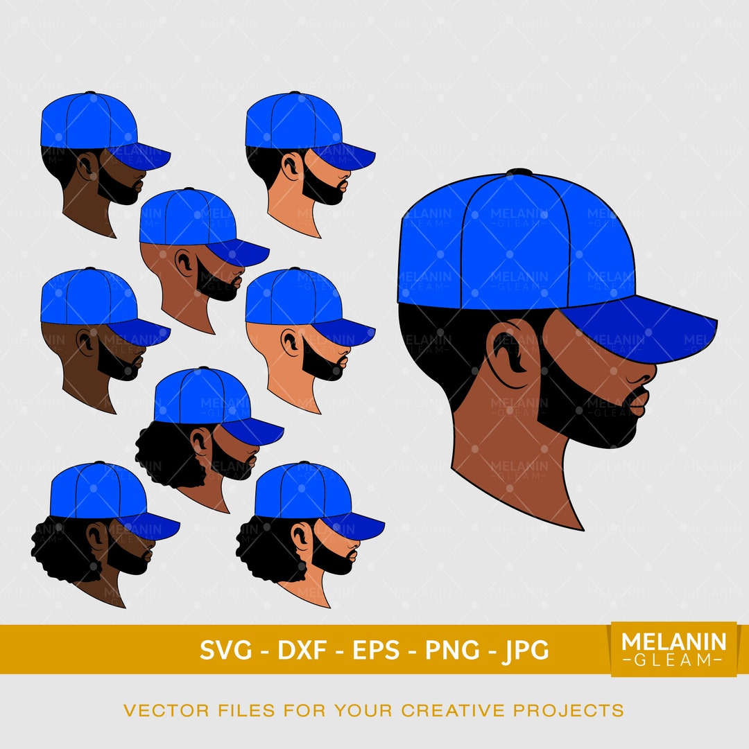 Side Black Man Cap Bundle, Melanin Svg, African American Man, Afro Man ...