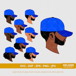 Side Black Man Cap Bundle, Melanin Svg, African American Man, Afro Man ...
