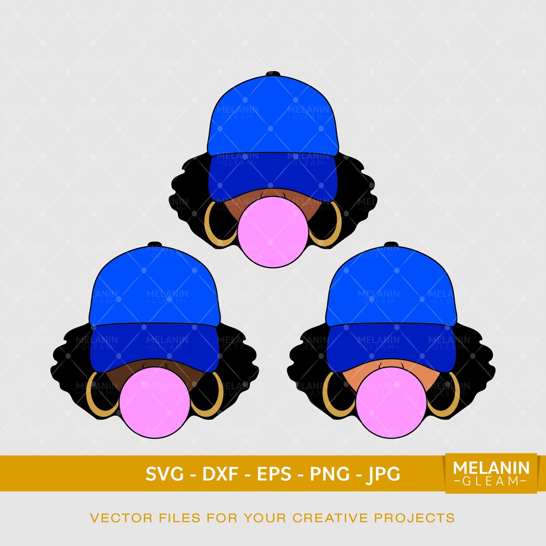Bubblegum Afro Cap Woman | Digital SVG - DXF - EPS - Png - Jpg ...