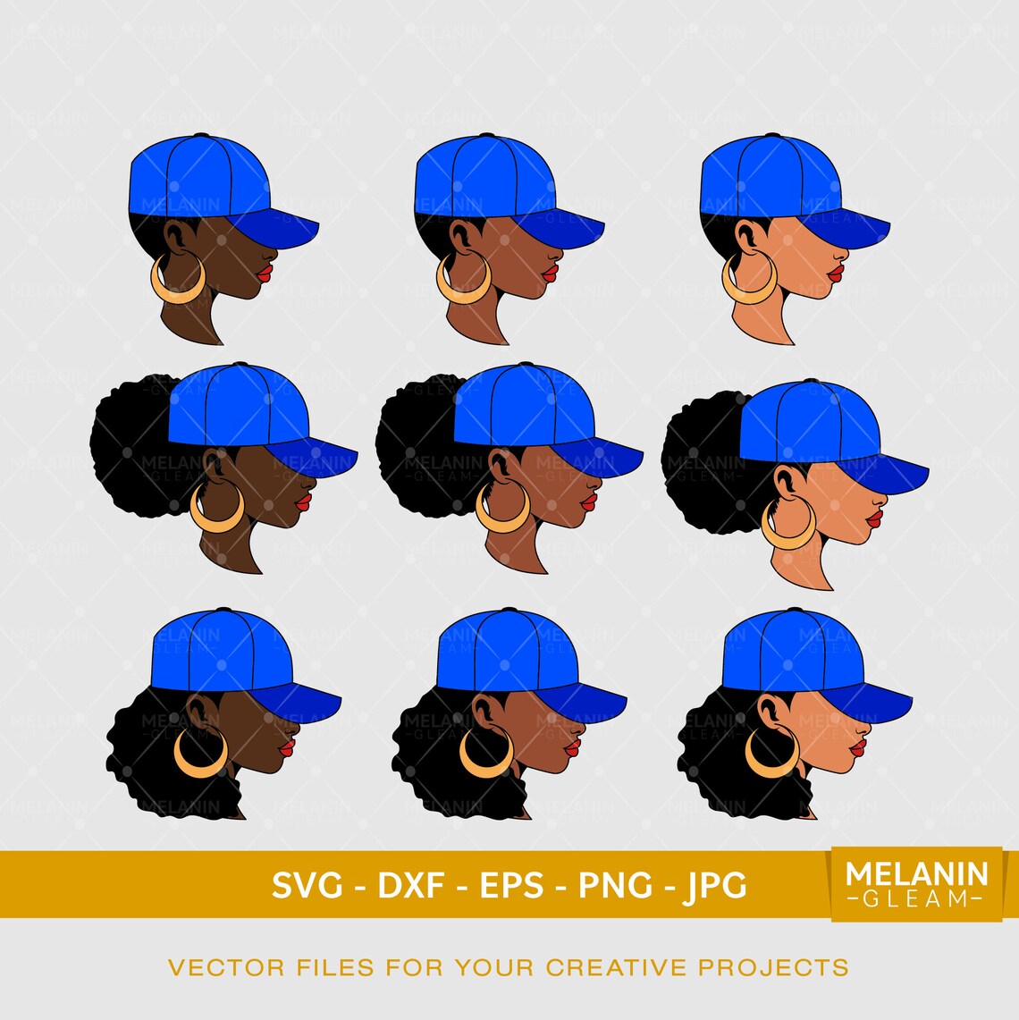 Side Black Woman Cap Bundle | Digital SVG - DXF - EPS - Png - Jpg ...