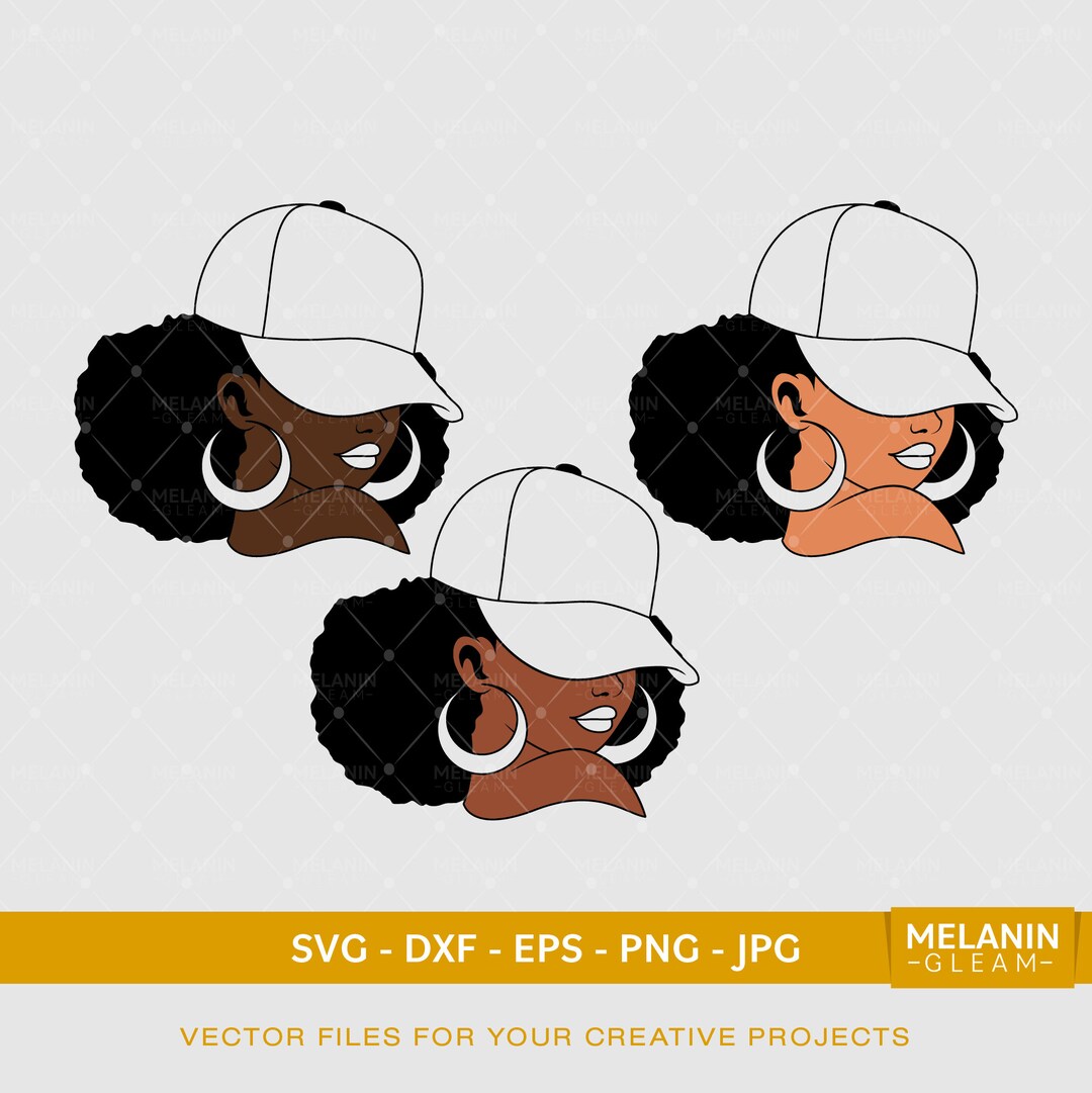 Afro Woman Cap Melanin Outline, Melanin, Black Woman Svg, Afro Woman ...
