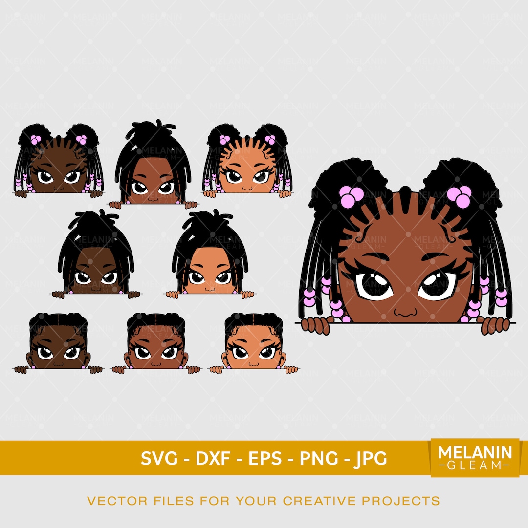 Braid Girl Peek Bundle, Melanin Svg, Peekaboo Girl, Afro Woman, Black ...