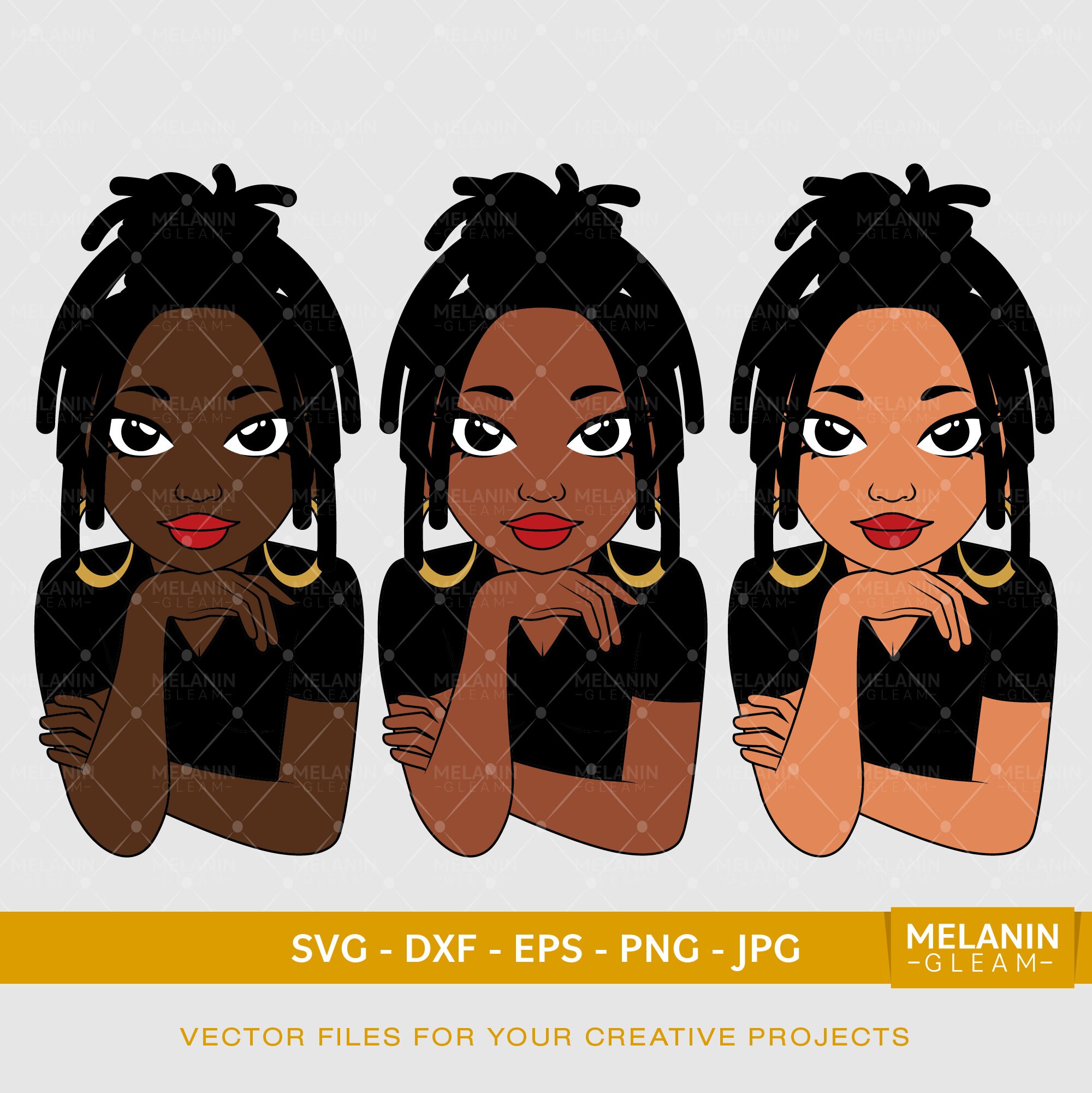Relaxed Locs Woman Digital SVG DXF EPS Png Jpg - Etsy