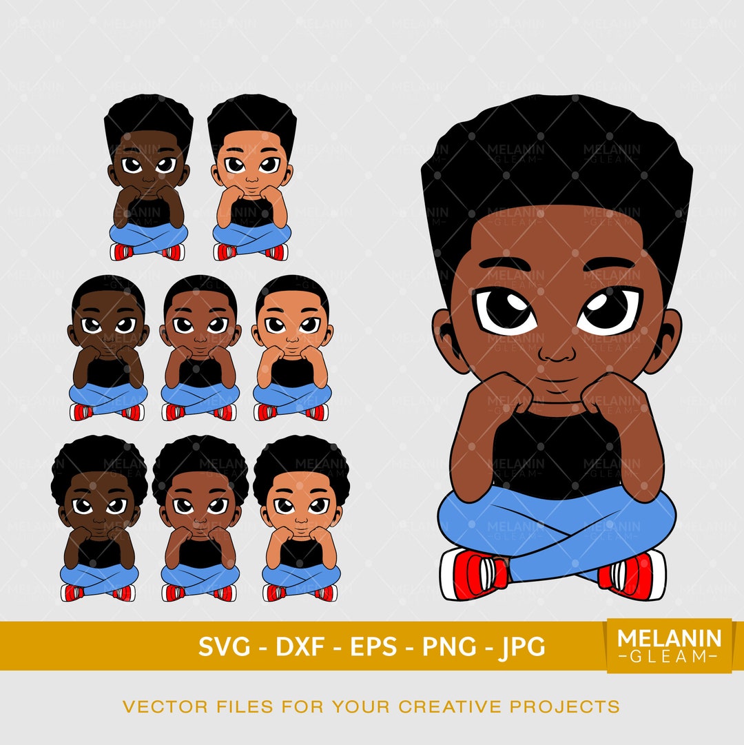 Sitting Boy Bundle | Digital SVG - DXF - EPS - Png - Jpg | Melanin ...