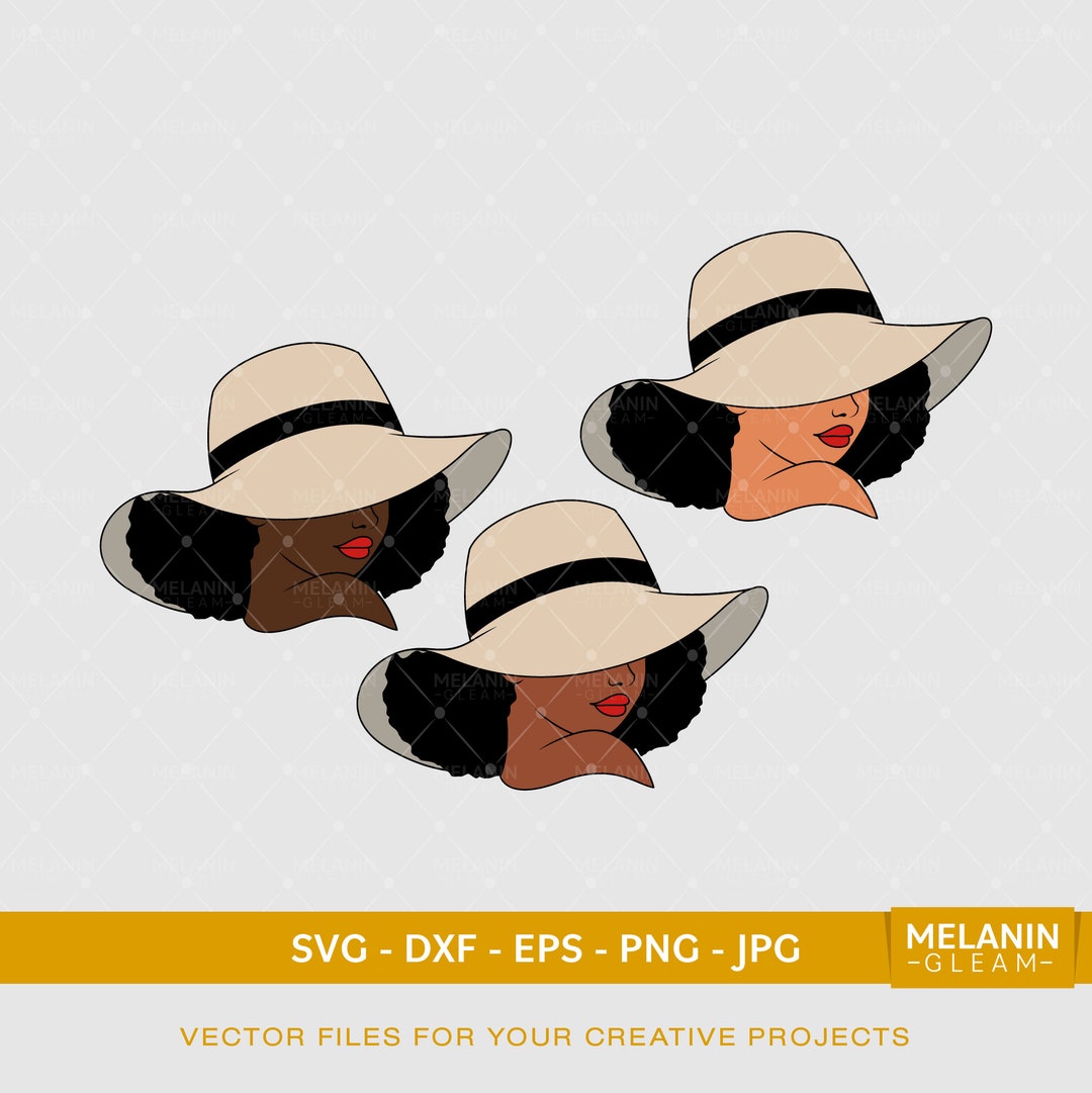 Afro Sun Hat Woman 2, Melanin, Black Woman Svg, Afro Woman, Black Girl ...