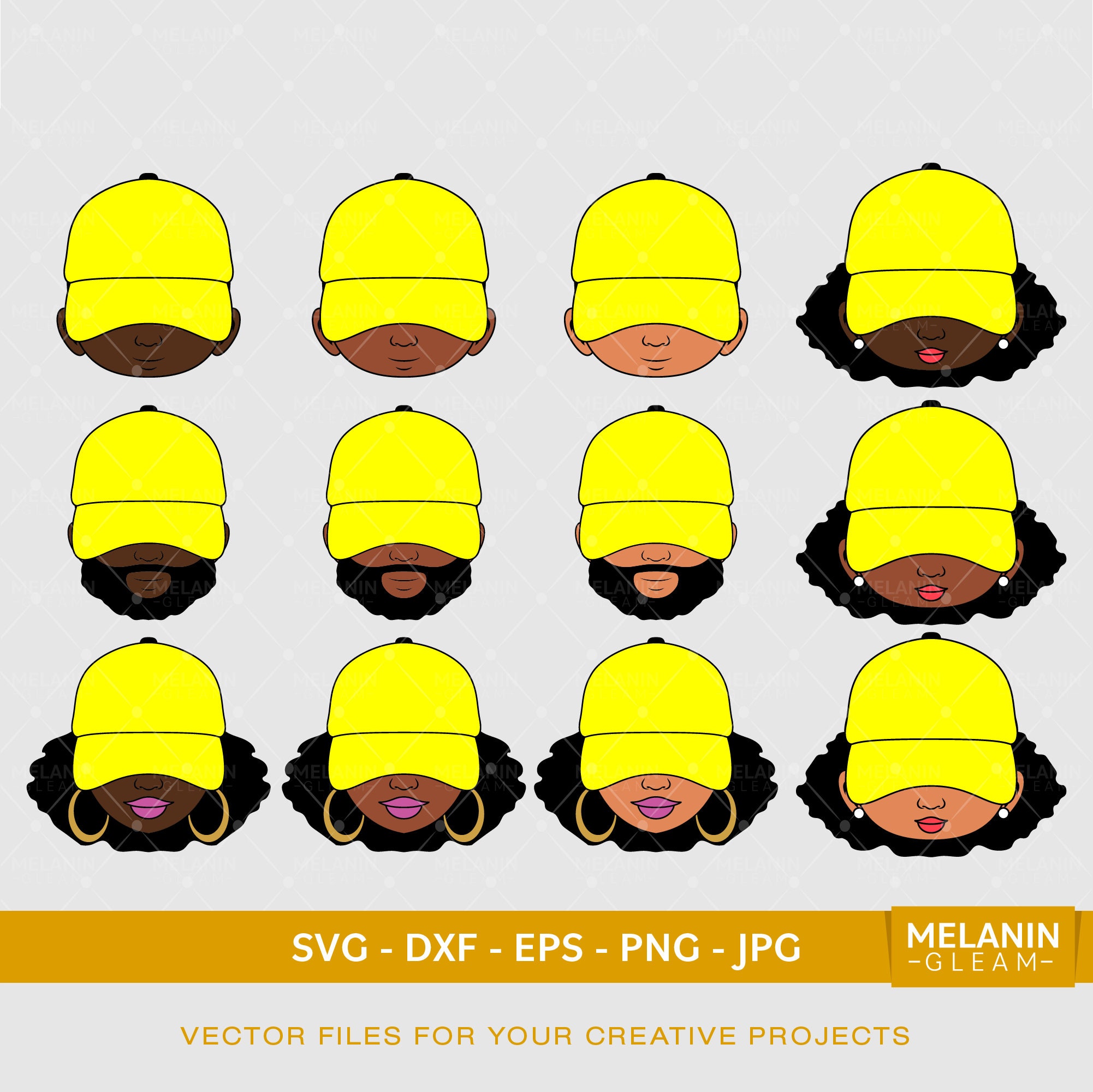 Yellow Cap Faces Bundle Melanin Svg Peekaboo Girl Svg Afro - Etsy