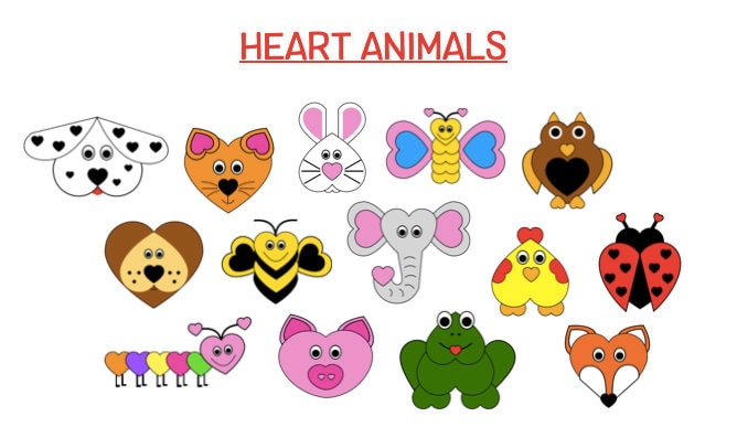 Digital Valentine's Day Heart Animals Craft Bundle - Crafts for Kids - Etsy