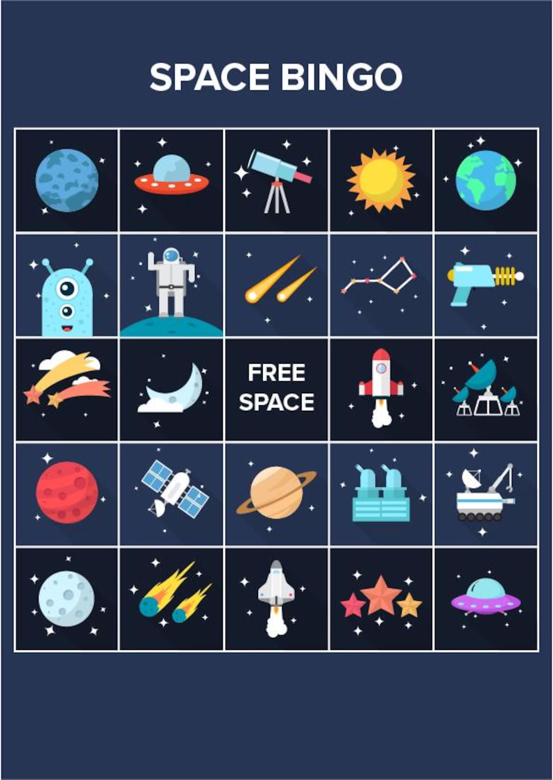 Space-themed Bingo Game – Digital Download (20 Unique Cards + Caller ...