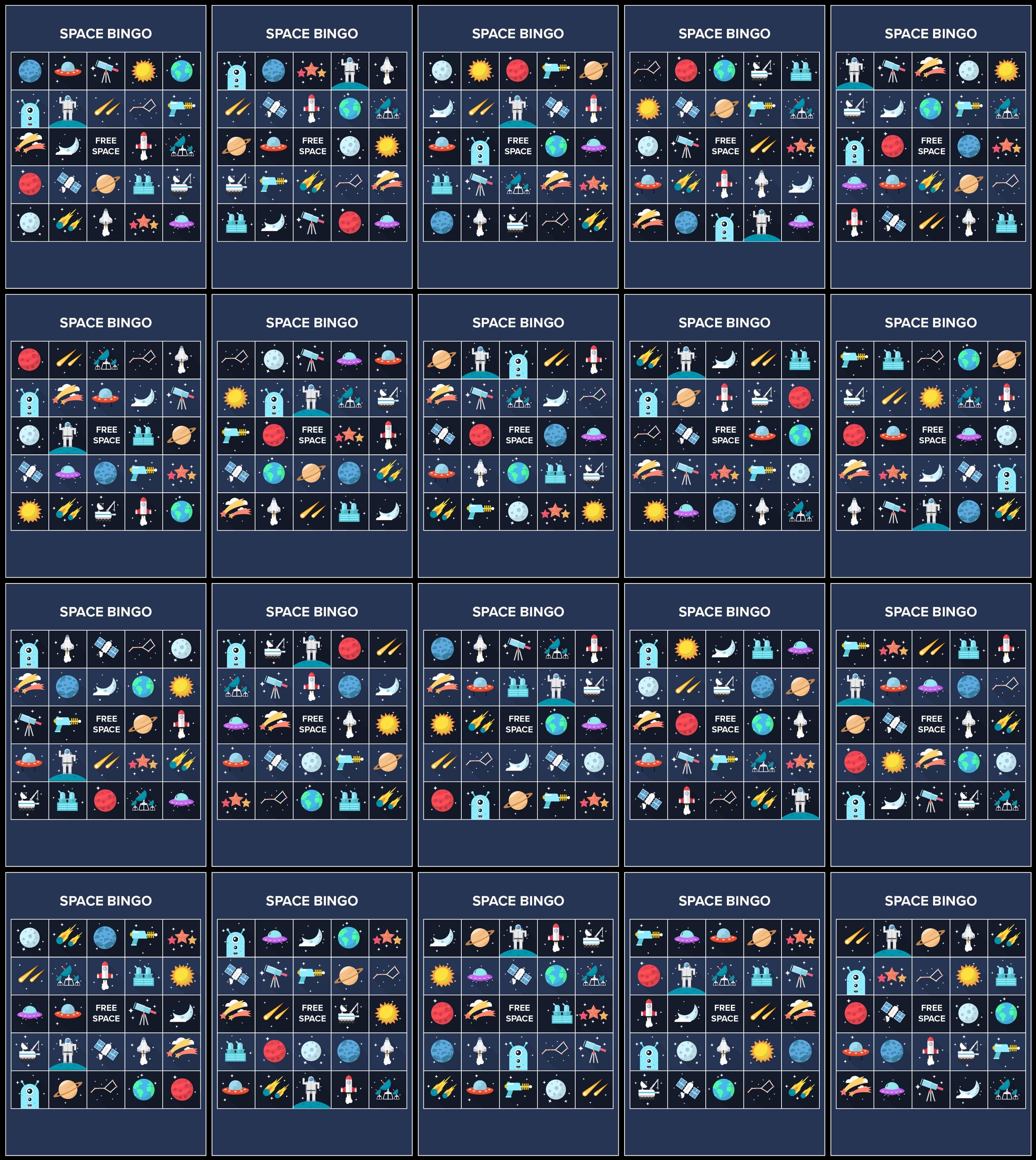 Space-themed Bingo Game – Digital Download (20 Unique Cards + Caller ...