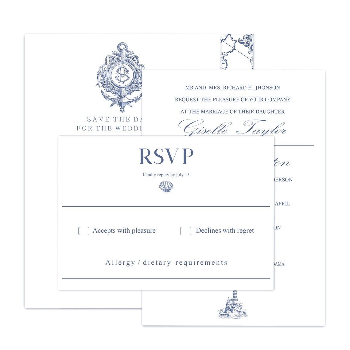 Nautical Wedding Monogram: Navy Anchor, Two-letter Interlock - Etsy