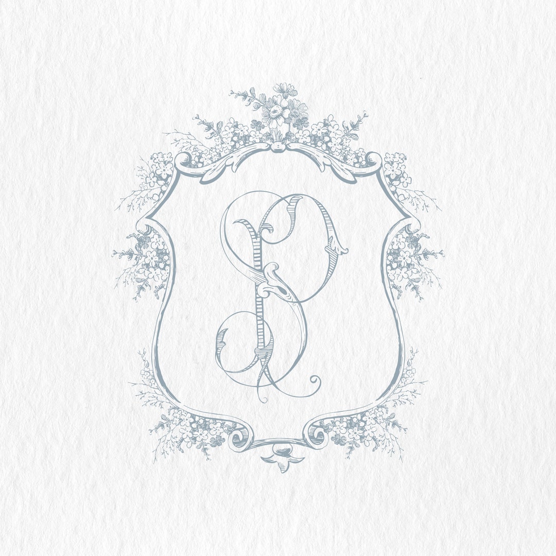 S-P Monogram,floral Vintage Monogram Wedding Crest,blue - Antiqued ...