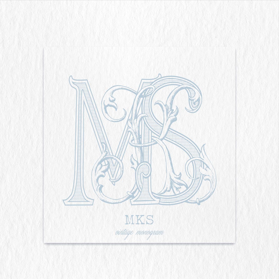 MKS Monogram,custom Three Letter Monogram, Interlocking Monogram ...