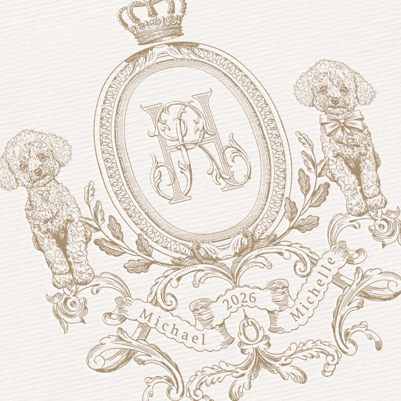 Custom Dog Toy Poodle Wedding Crest Logo: Vintage Monogram (PDF, PNG ...
