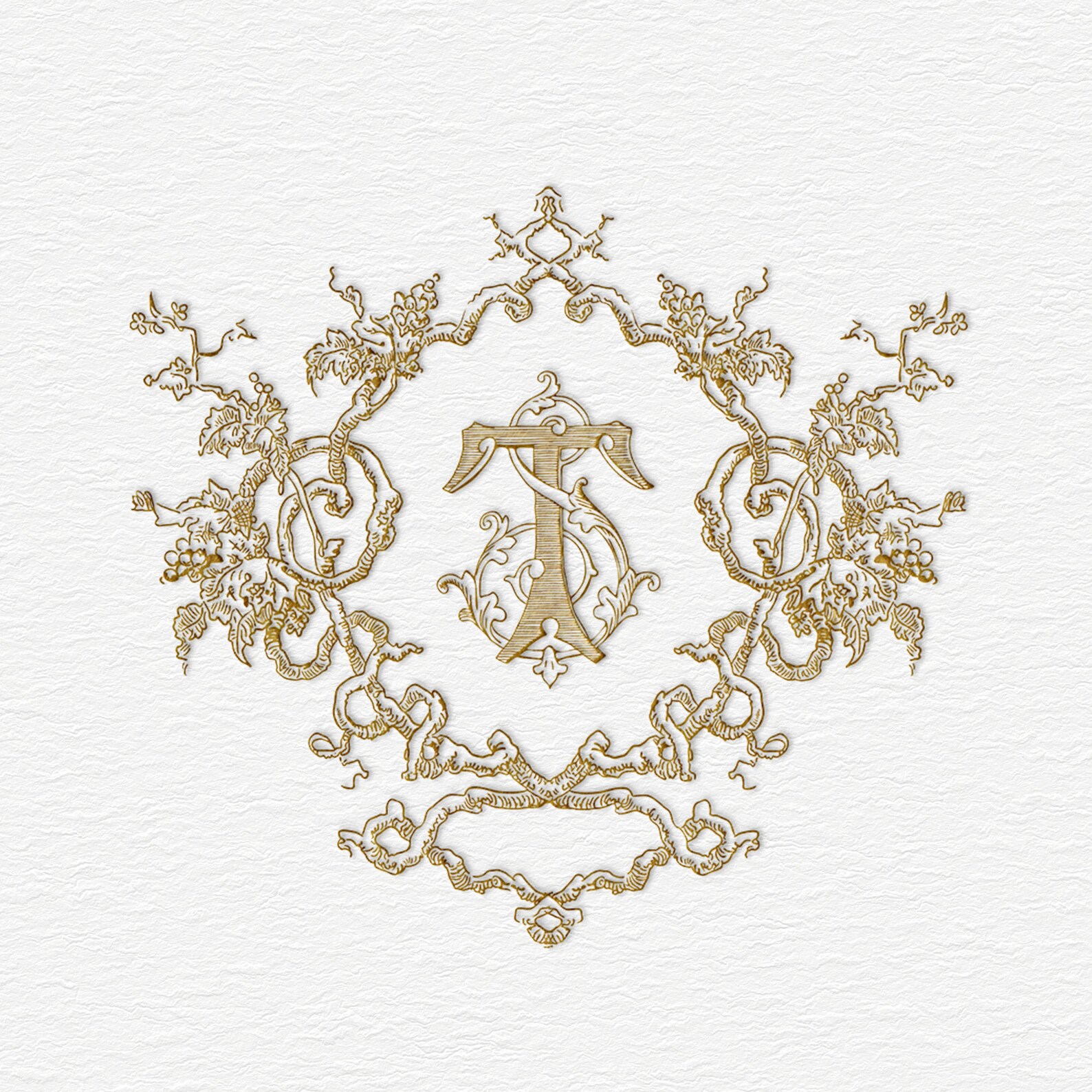 Antique Monogram T-s,antique Monogram Grape Leaf Crest,vintage Wedding ...