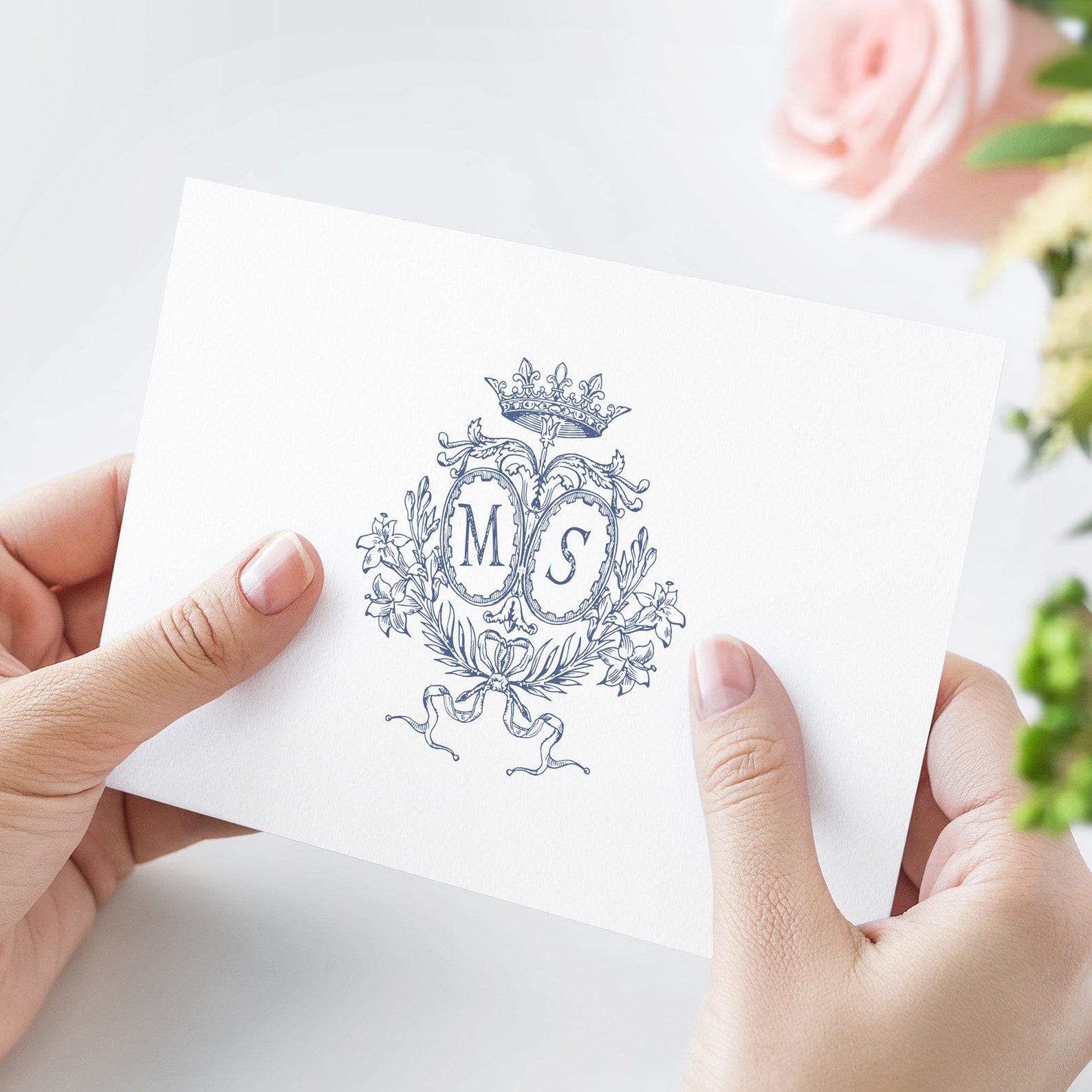 M-S, Vintage Monogram,floral Vintage Monogram Wedding Crest,blue ...