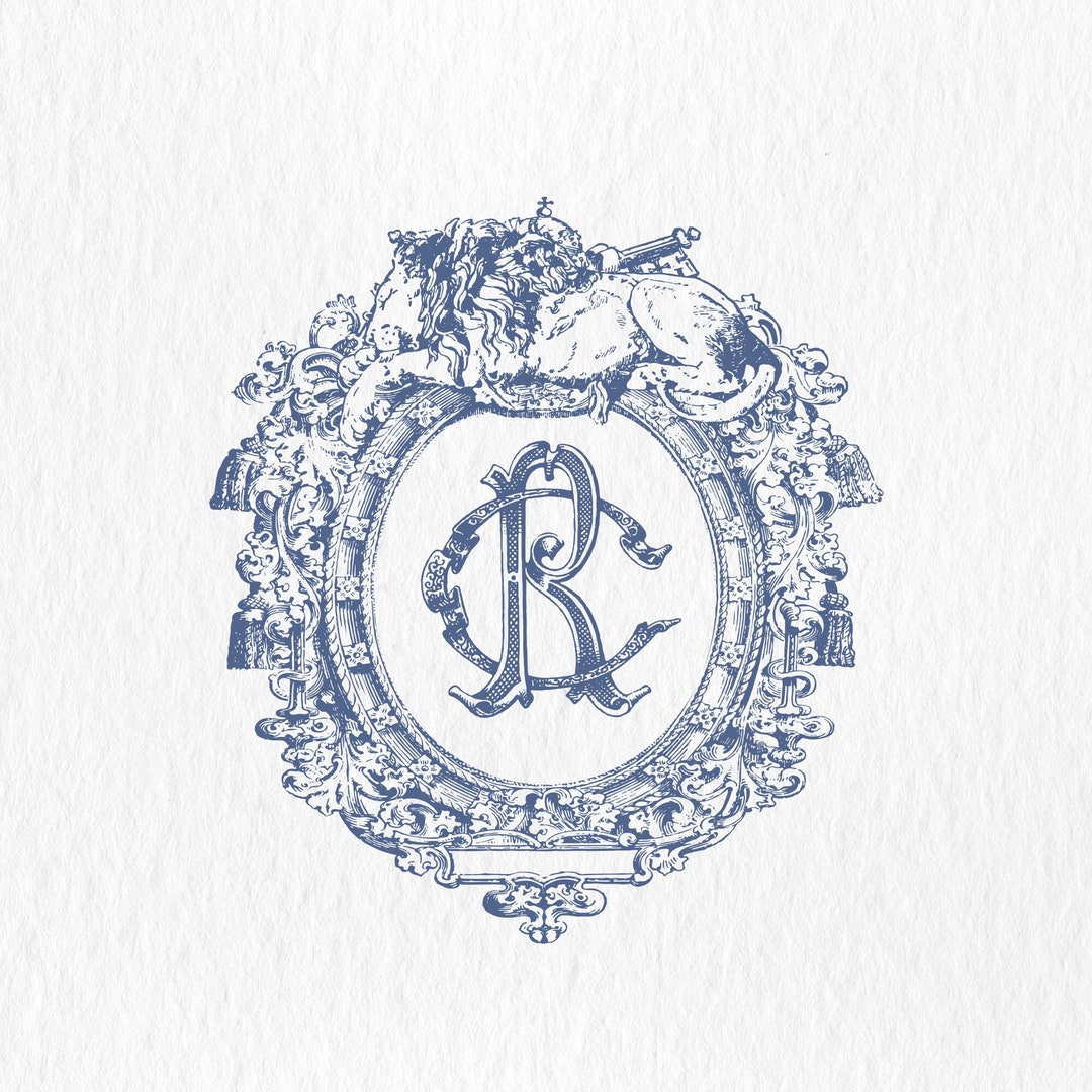 Vintage Lion Monogram Wedding Crest: Two-letter Interlock (digital PDF ...