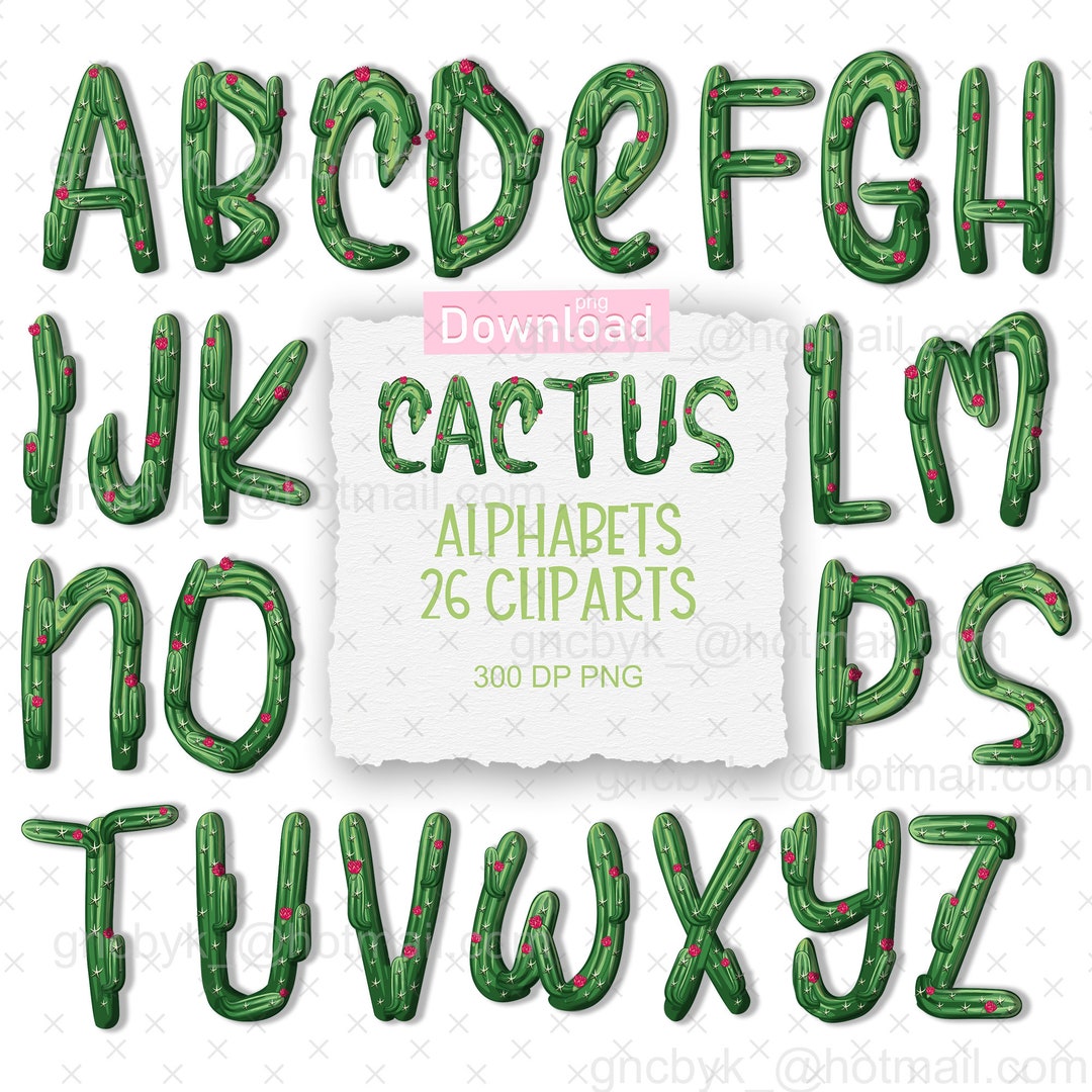 Cactus Alphabetscactus Pngsucculent Fontcactus Clipart26 - Etsy