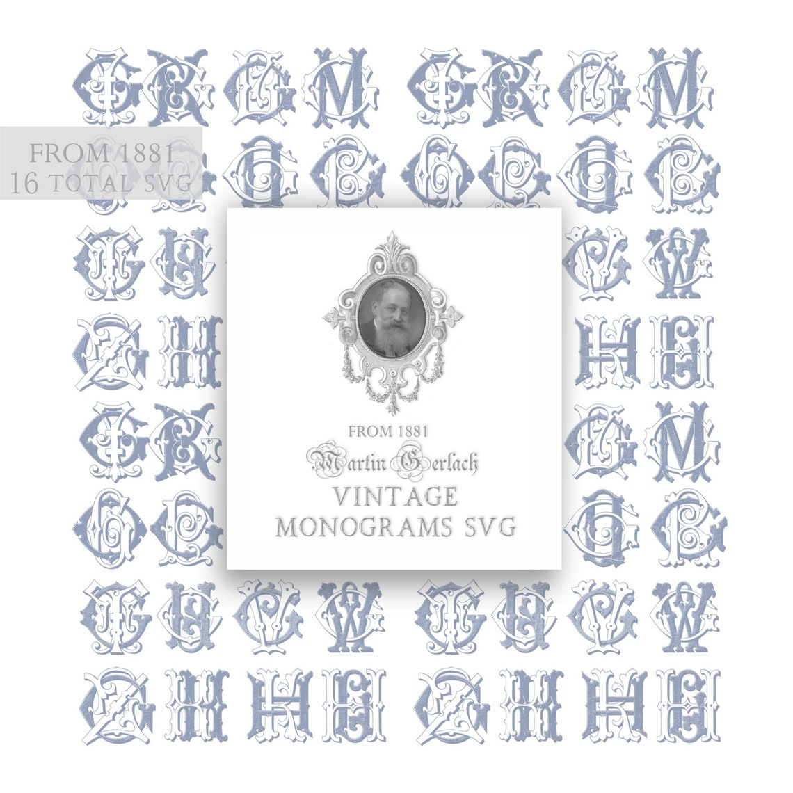 Vintage Monogram,bundle 16 Total Svg Monograms, Svg Monogram ...