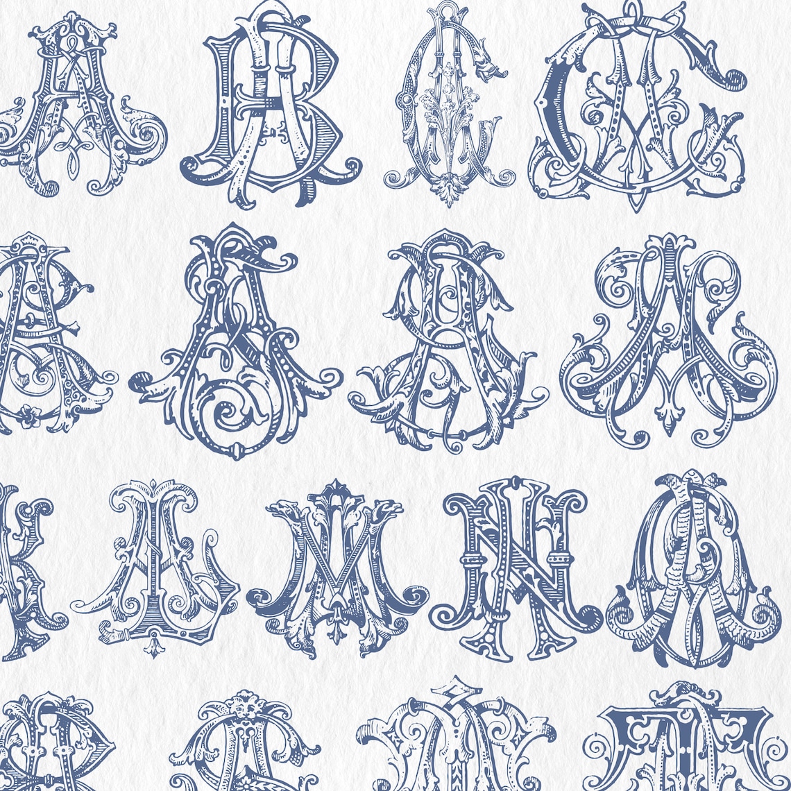 Vintage Monogrammonogram Svg bundle A-A & A-Z Svg Monogram - Etsy
