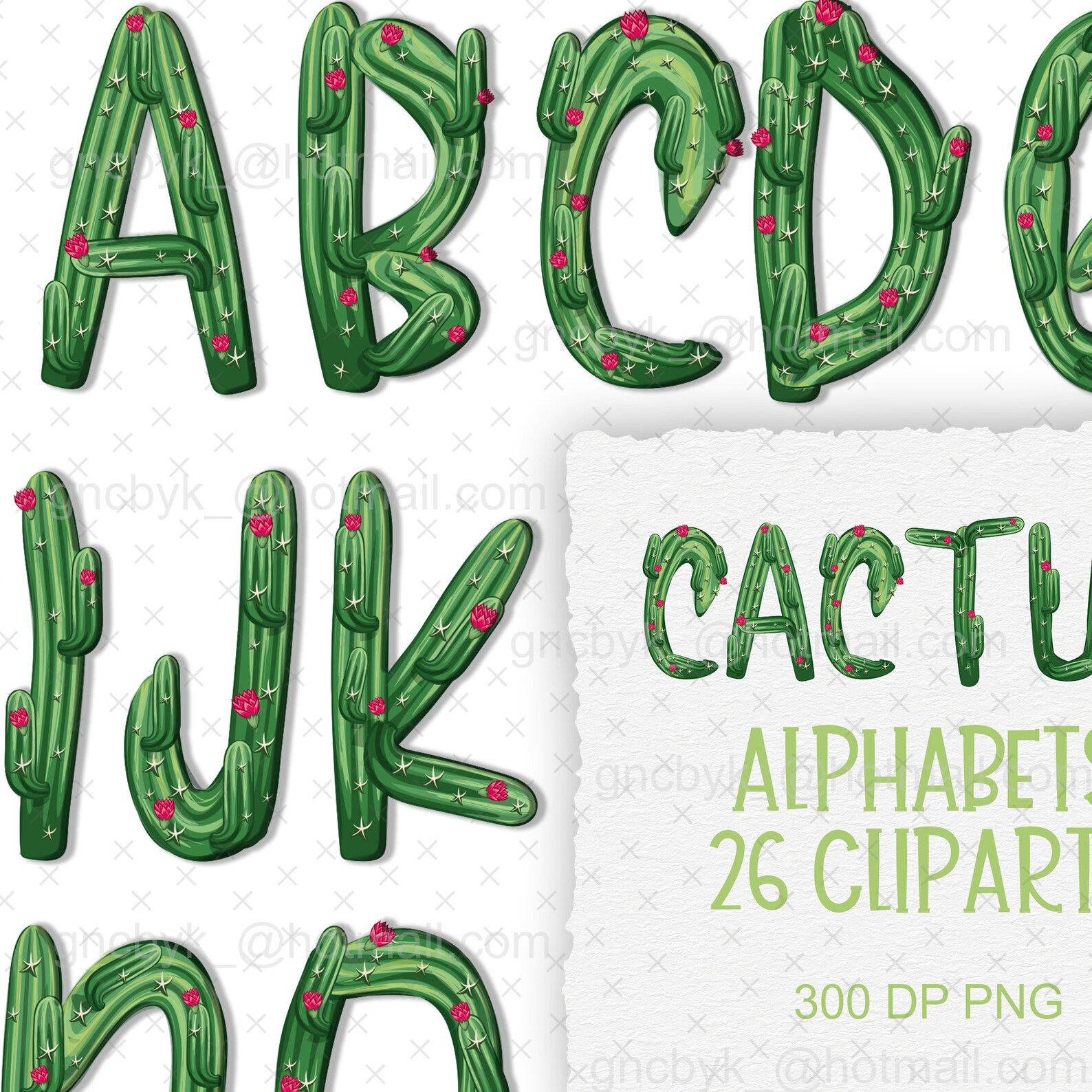 Cactus Alphabetscactus Pngsucculent Fontcactus Clipart26 - Etsy