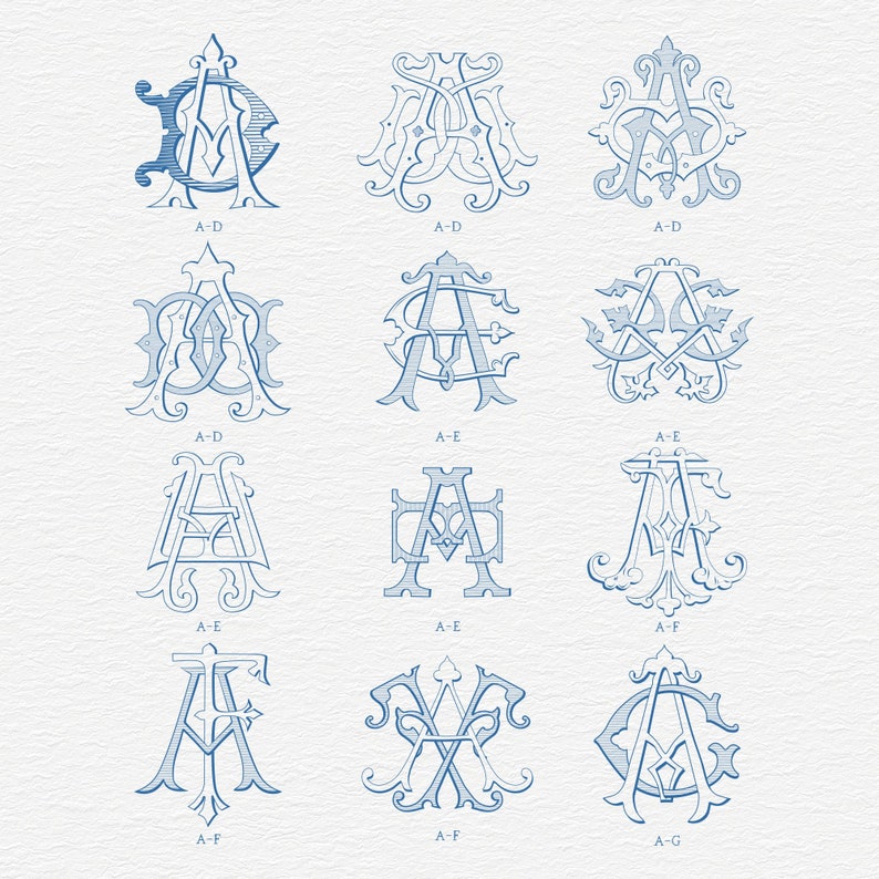 Vintage Wedding Monogram Crest: Intertwined Letters (SVG, PNG, Digital ...