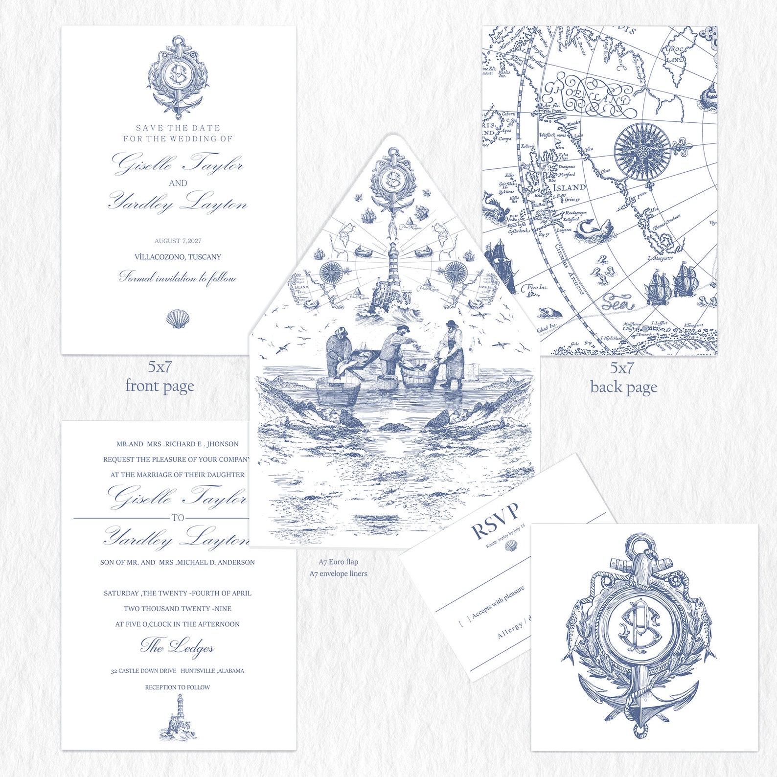 Nautical Wedding Monogram: Navy Anchor, Two-letter Interlock - Etsy