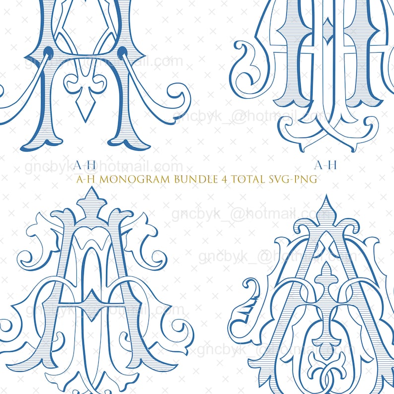 Vintage Wedding Monogram Crest A-H: Antique SVG Bundle (digital ...