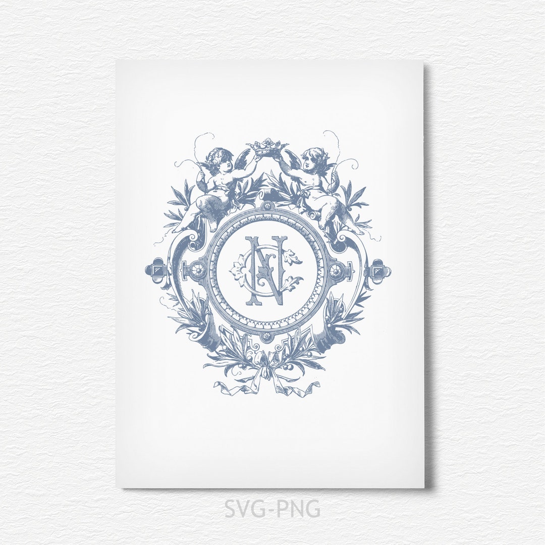 Vintage Angel ,monogram,vintage Oval Ornate Crest,vintage Monogram ...