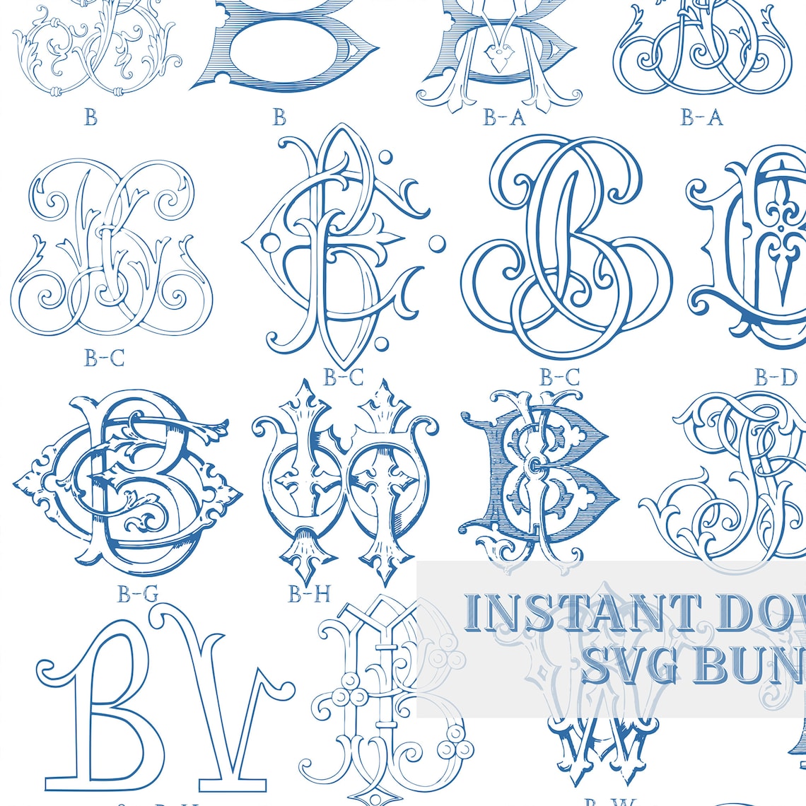 Vintage Monogrammonogram Svg bundle B-A & B-Z Svg Monogram - Etsy