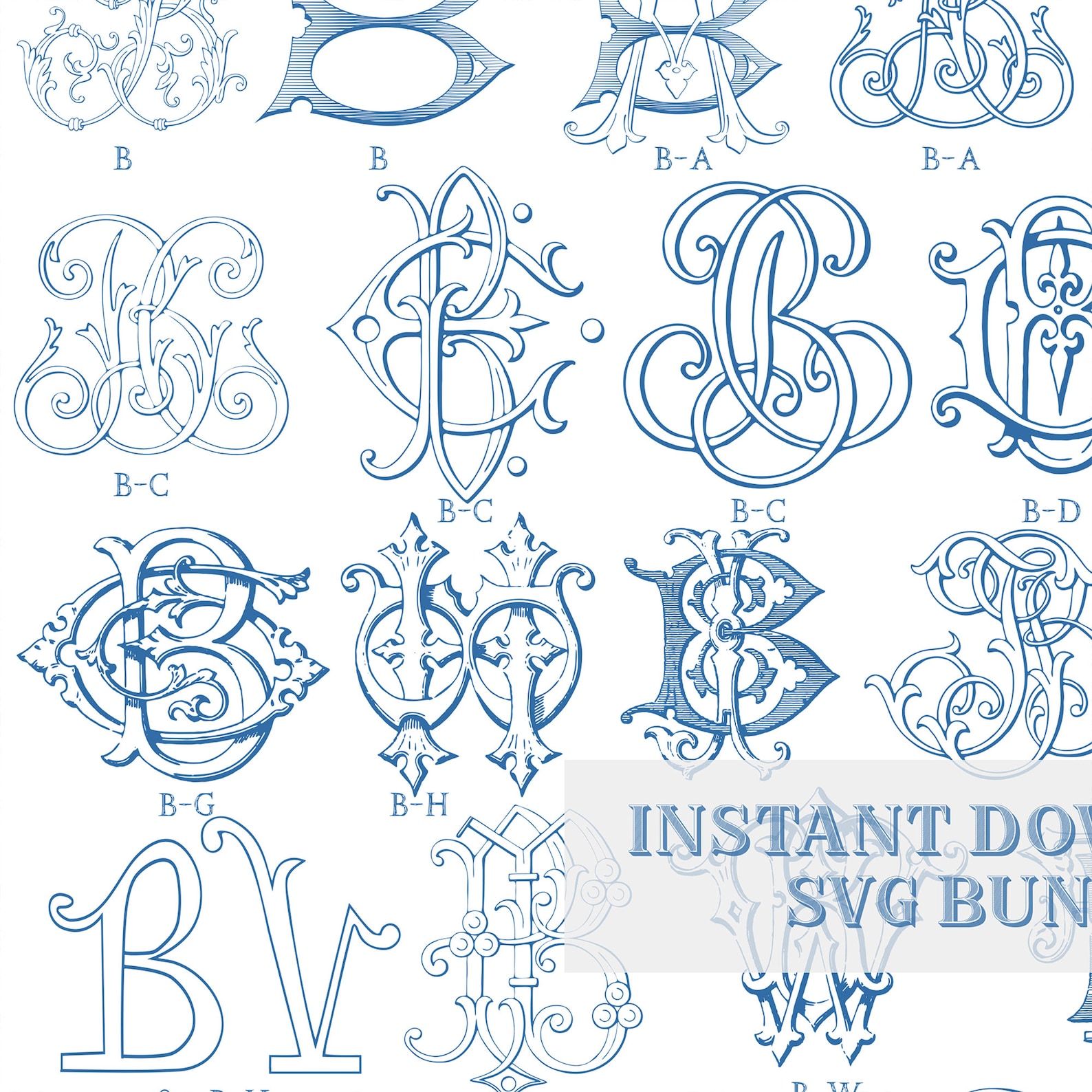 Vintage Monogrammonogram Svg bundle B-A & B-Z Svg Monogram - Etsy