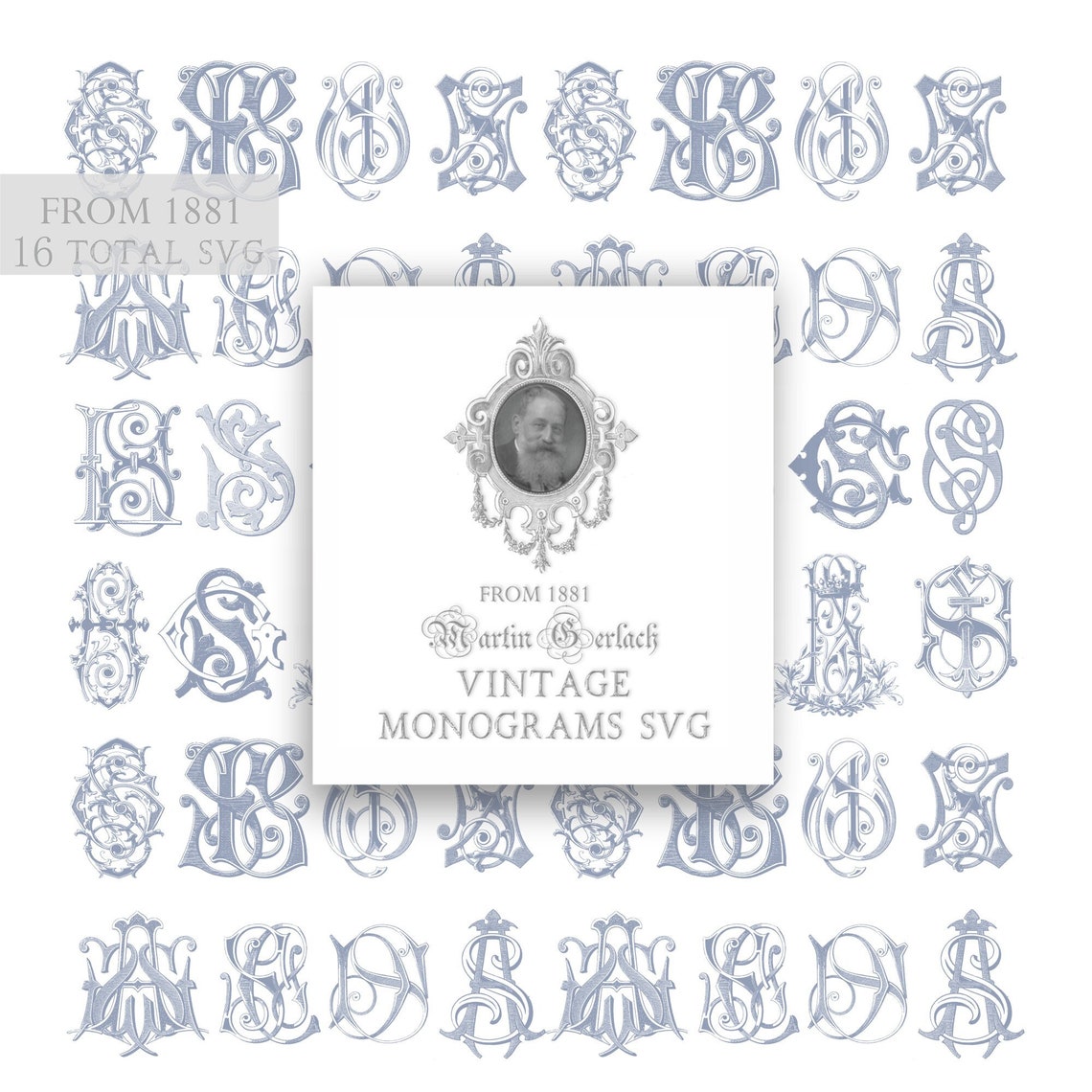 Vintage Monogrambundle 16 Total Svg Monograms Svg Monogram - Etsy