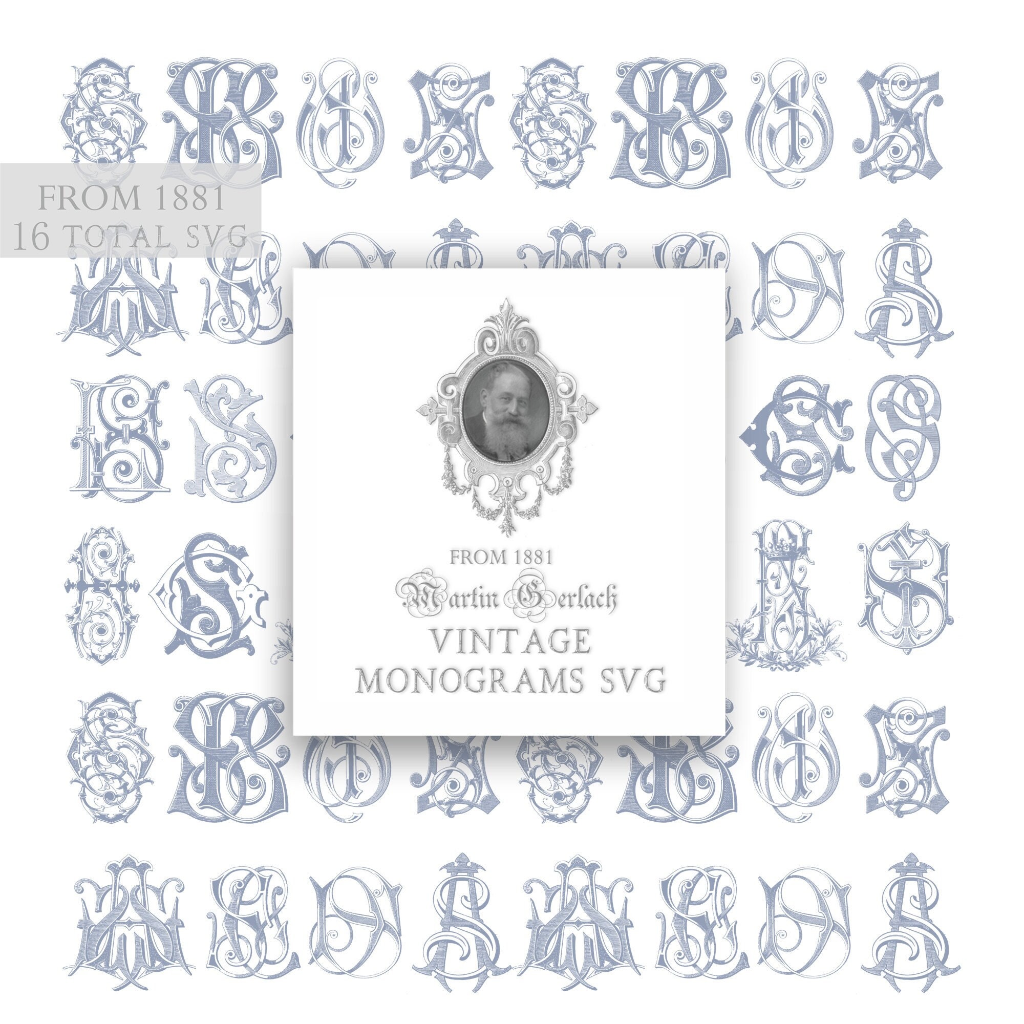 Vintage Monogram,bundle 16 Total Svg Monograms, Svg Monogram ...