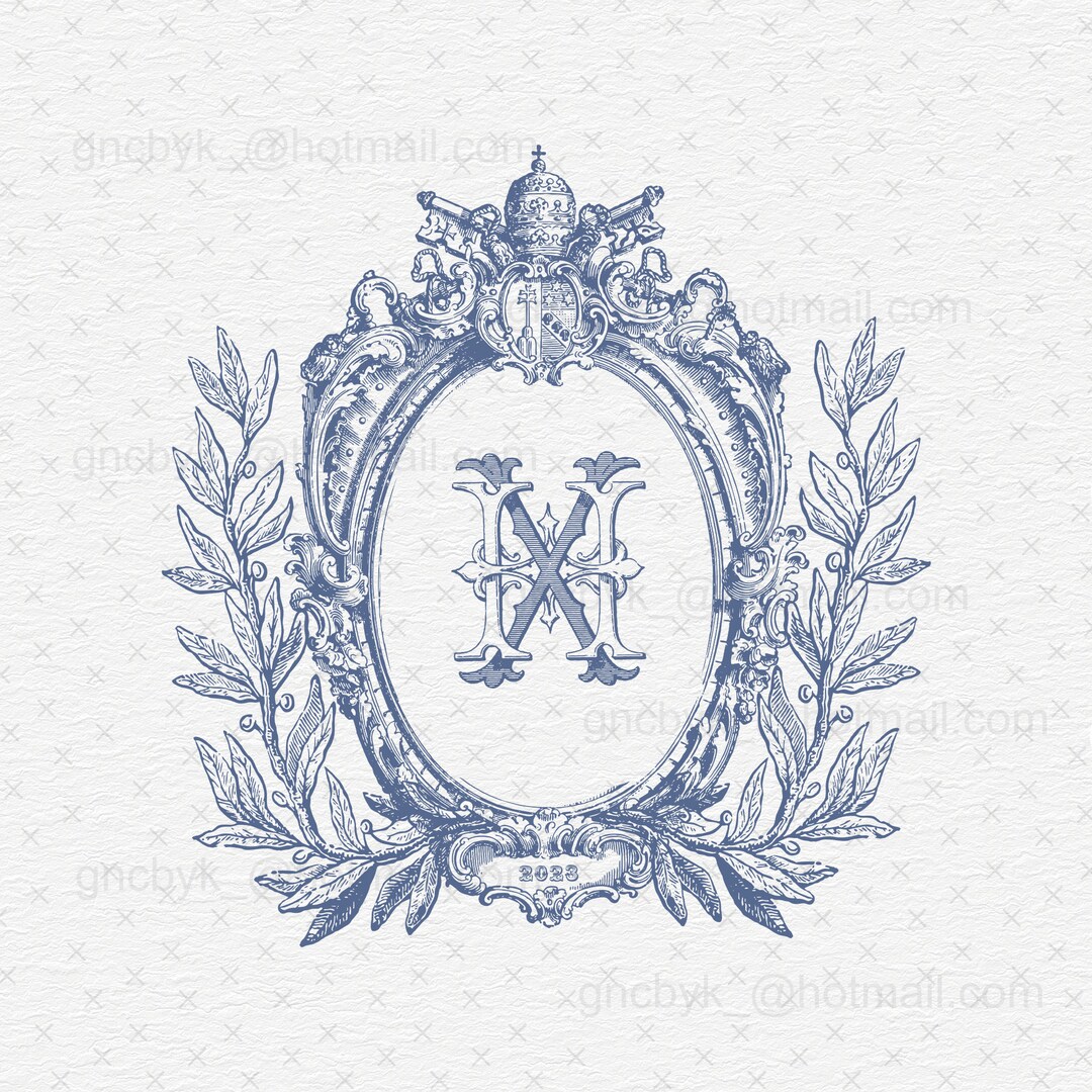 Custom Two-letter Monogram Logo: Vintage French Wreath (PDF, PNG) - Etsy
