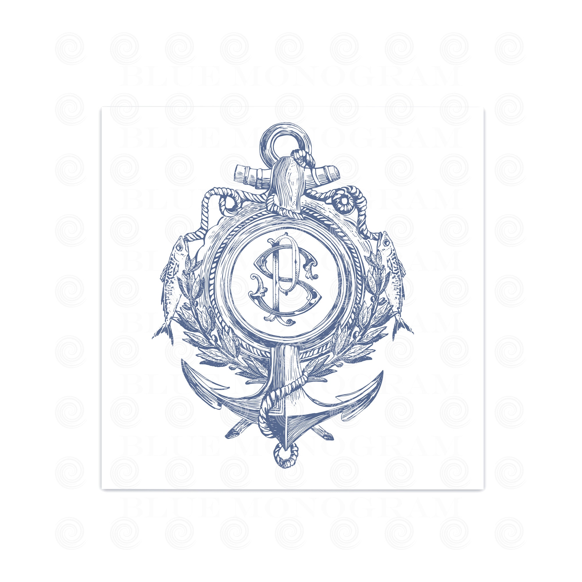 Nautical Wedding Monogram: Navy Anchor, Two-letter Interlock - Etsy