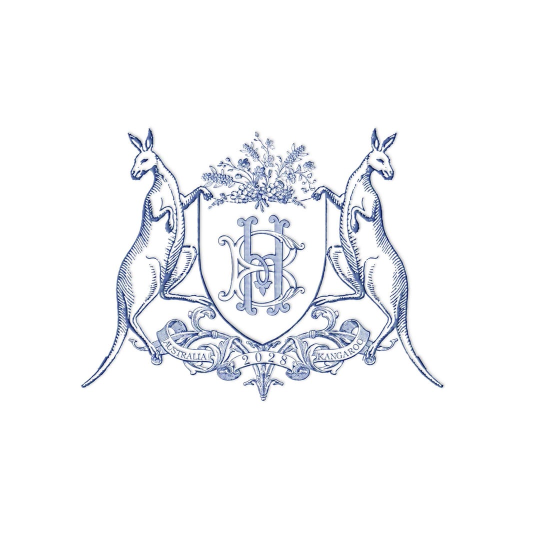 Australian Kangaroo Wedding Crest Logo, H-B Vintage Blue Monogram ...