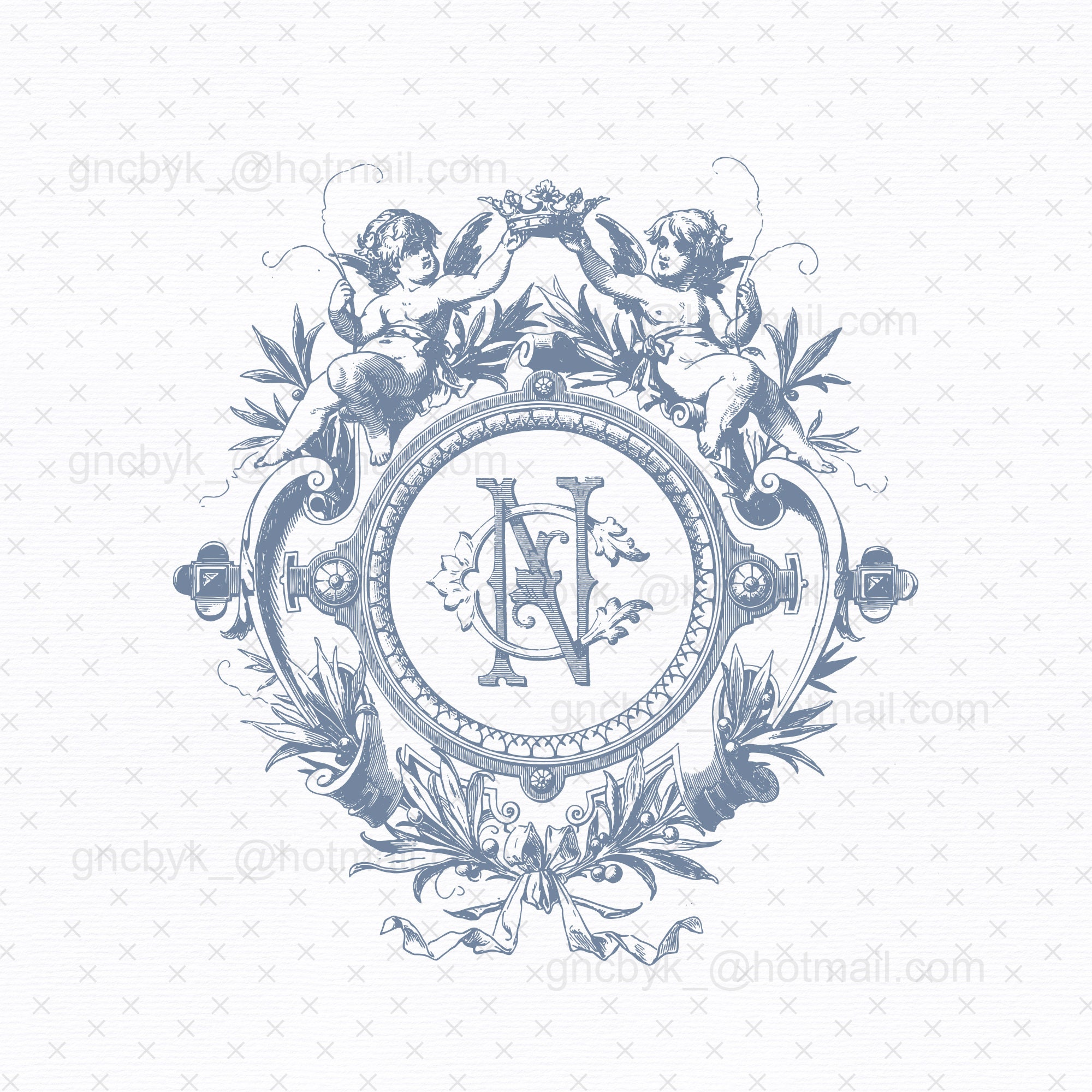 Vintage Angel ,monogram,vintage Oval Ornate Crest,vintage Monogram ...