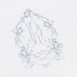 D-R, Vintage Monogram,floral Vintage Monogram Wedding Crest,blue ...
