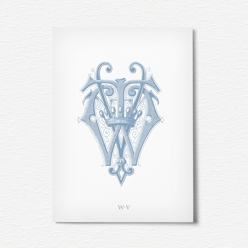 W-V V-W Vintage Monogramantique Classic Wedding - Etsy