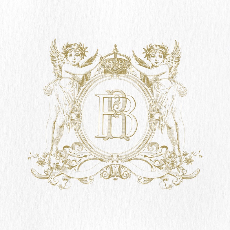 Vintage Angel Monogram Logo: Two-letter Wedding Crest (PDF-PNG) - Etsy
