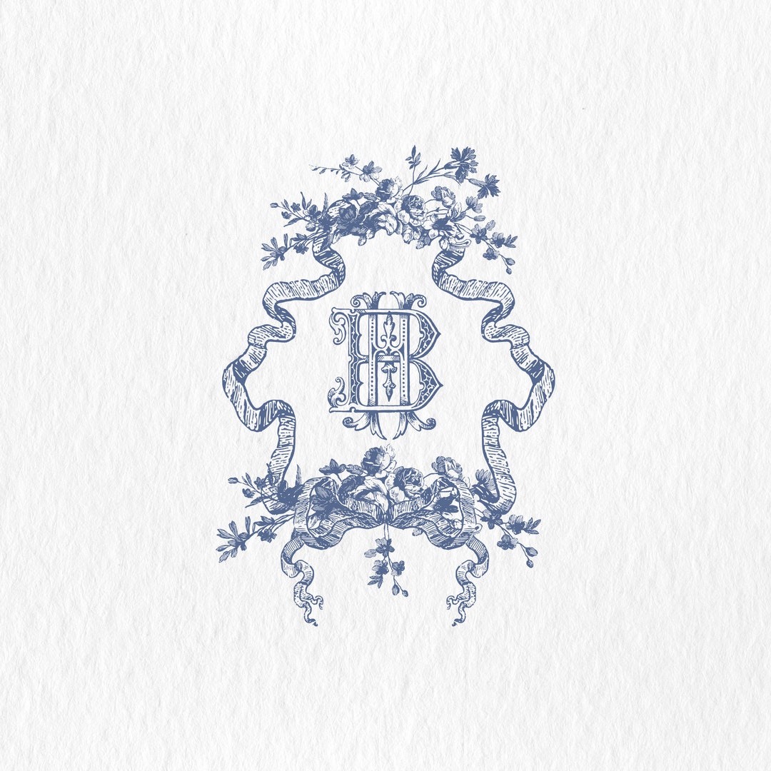 B-H - Vintage Monogram,floral Vintage Monogram Wedding Crest,blue ...